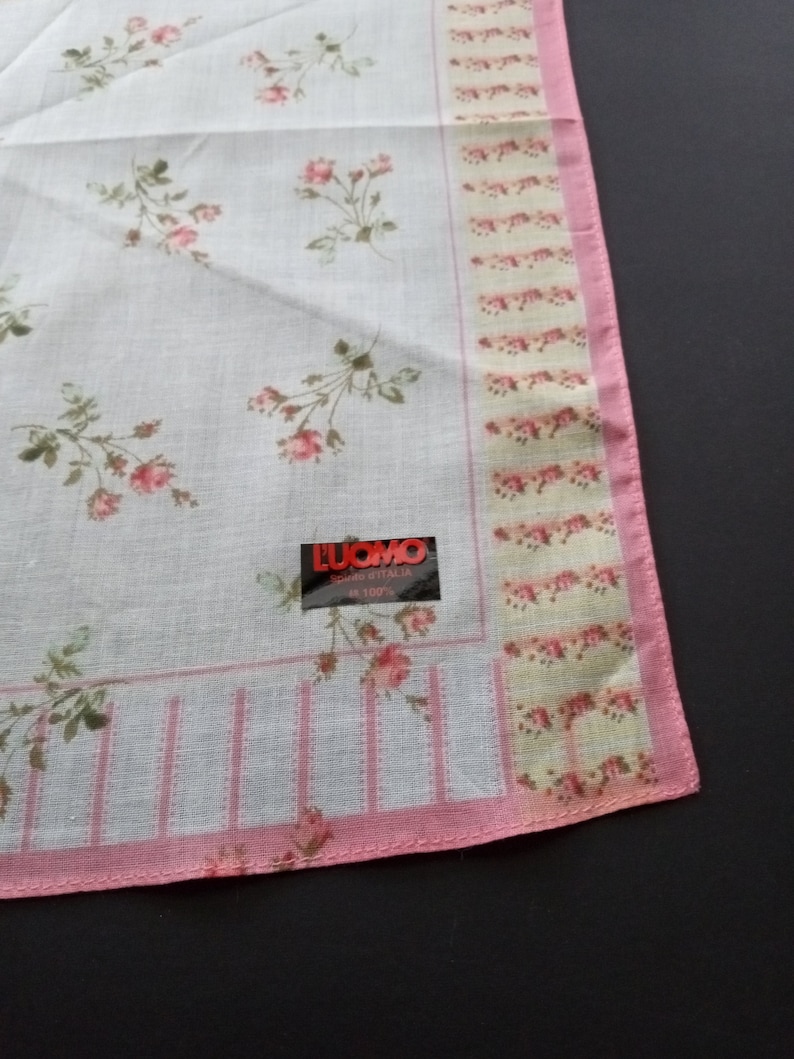 Pink Flowers Vintage Ladies' Handkerchief Pocket Hanky Antique Kerchief ...