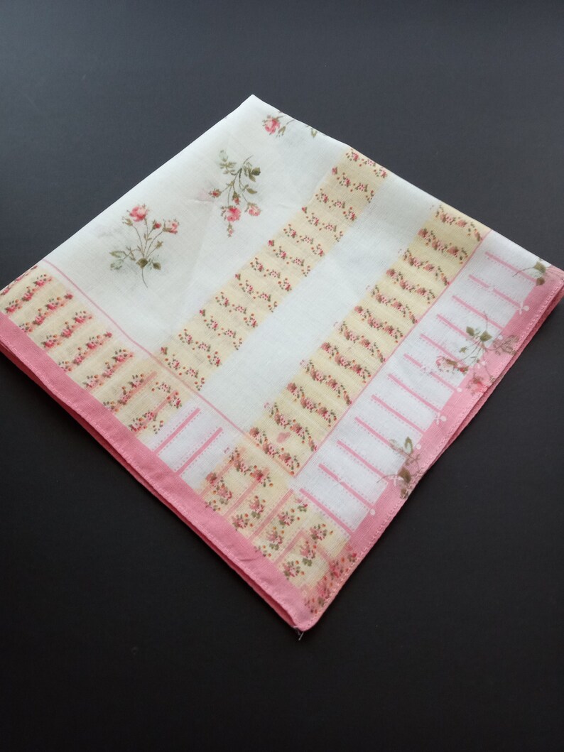 Pink Flowers Vintage Ladies' Handkerchief Pocket Hanky Antique Kerchief ...