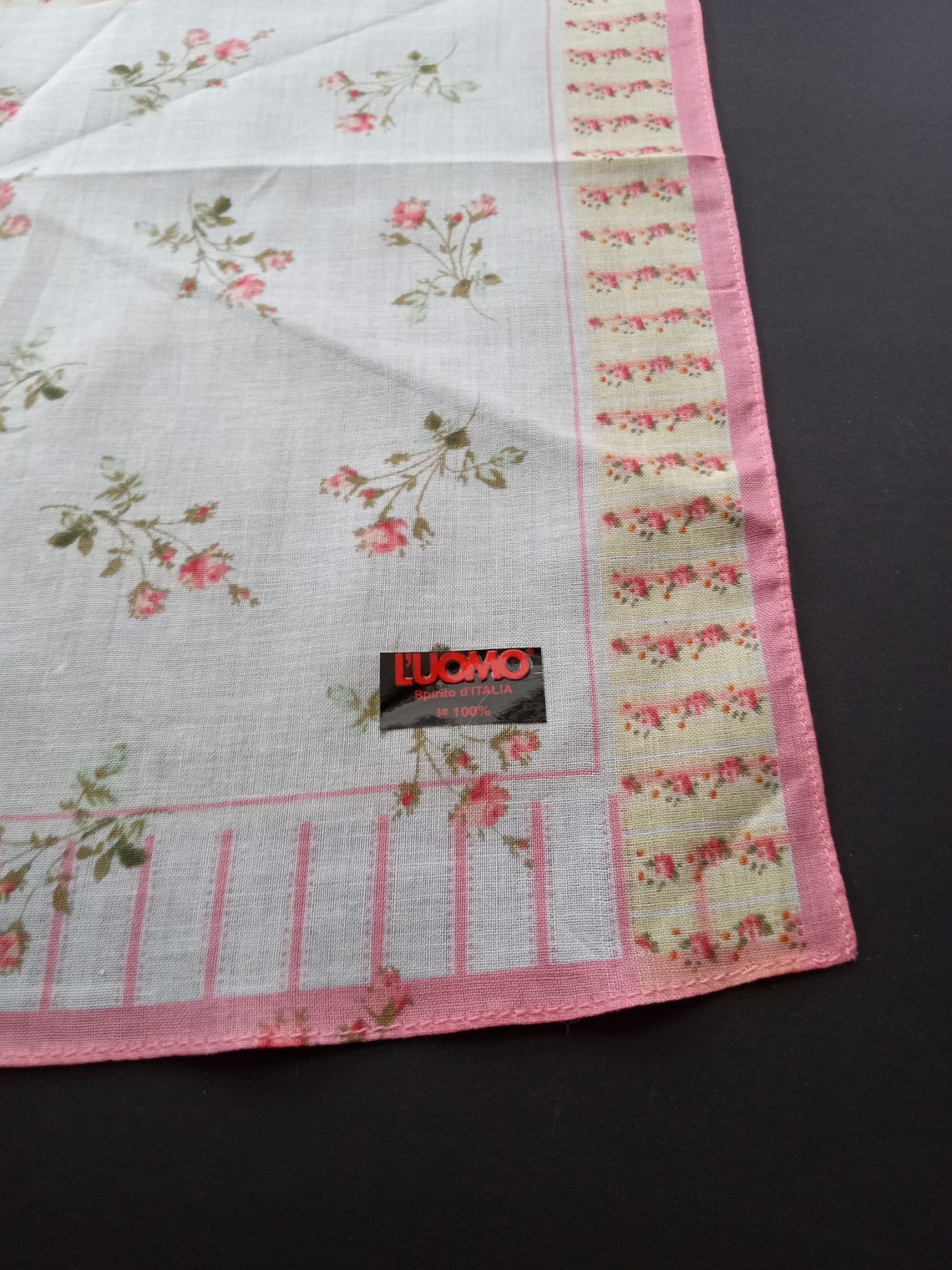 Pink Flowers Vintage Ladies' Handkerchief Pocket Hanky Antique Kerchief ...