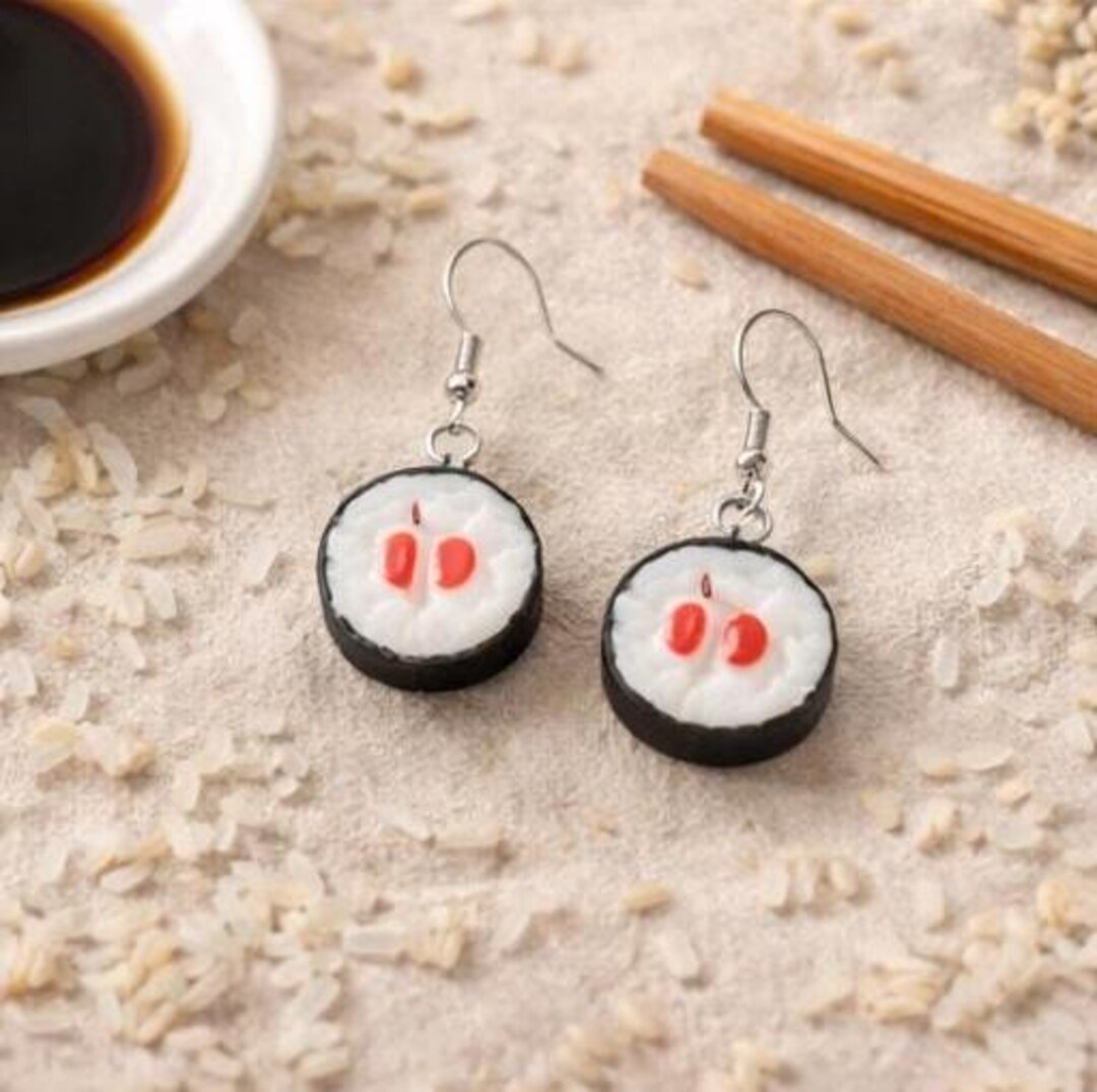 Resin Sushi Dangle Drop Earrings Food Foodie Gift Raw Fish Japanese ...