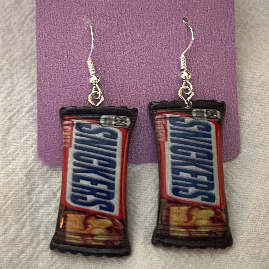 Earrings, Snickers, Candy Bar, Chocolate, Novelty, Dangling, Drop, Gift ...