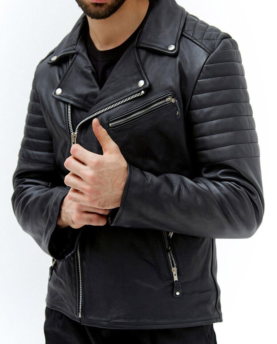 Mens Real Leather Jacket, Motorcycle Jacket, Handmade Sheepskin Leather ...