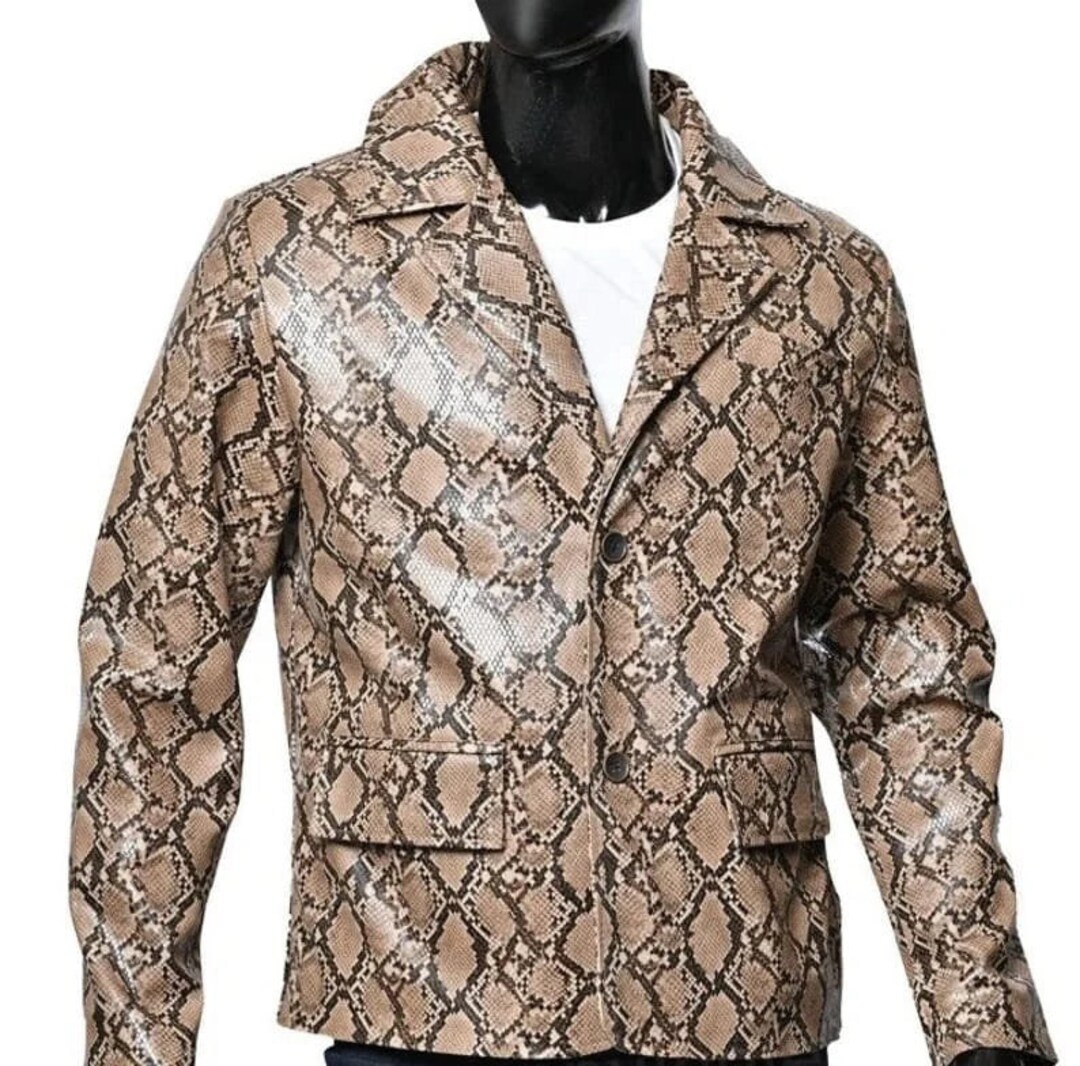 Handmade Men's Snake Skin Print Leather Jacket Snake Print Motorcycle ...
