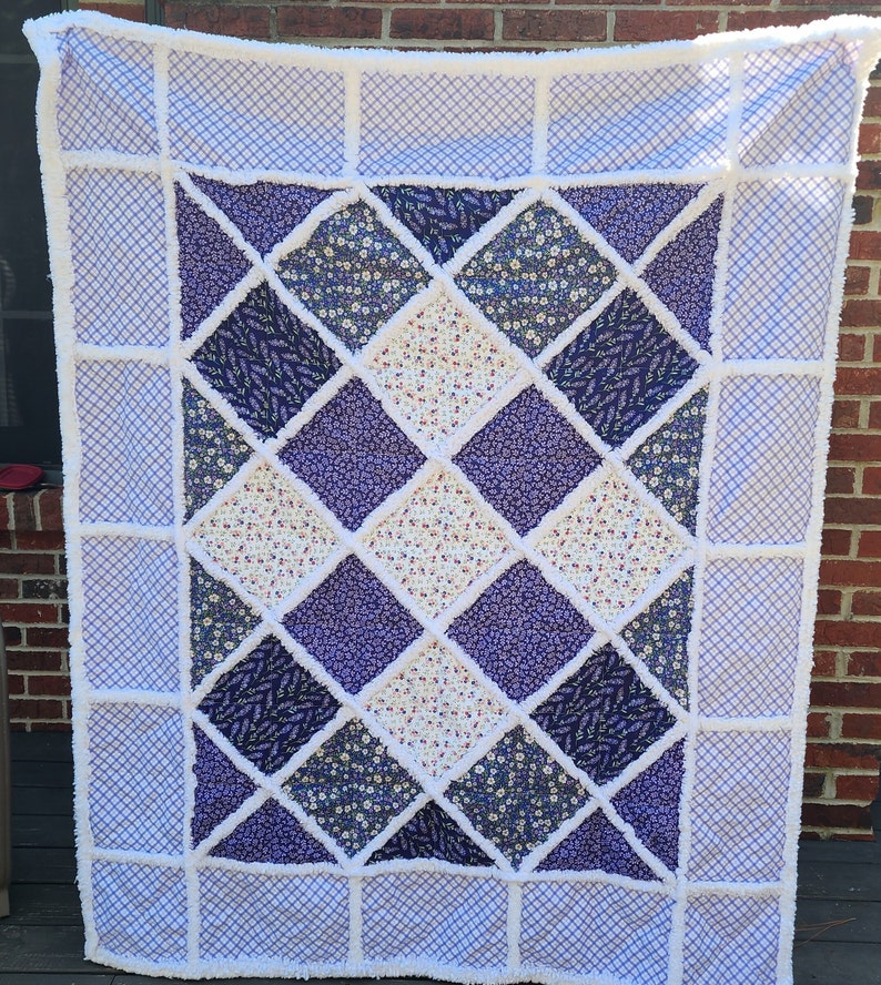 Purple and White Rag Lap Quilt - Etsy
