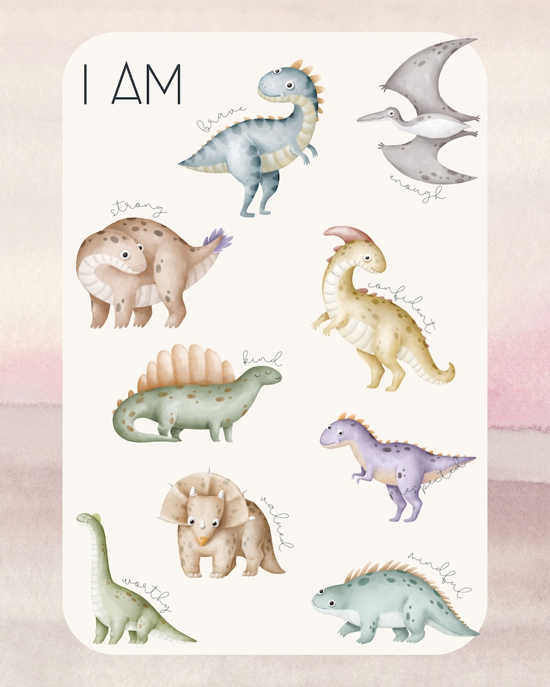 Affirmations for Kids, Dinosaur Affirmations Print, I Am Kind Smart ...