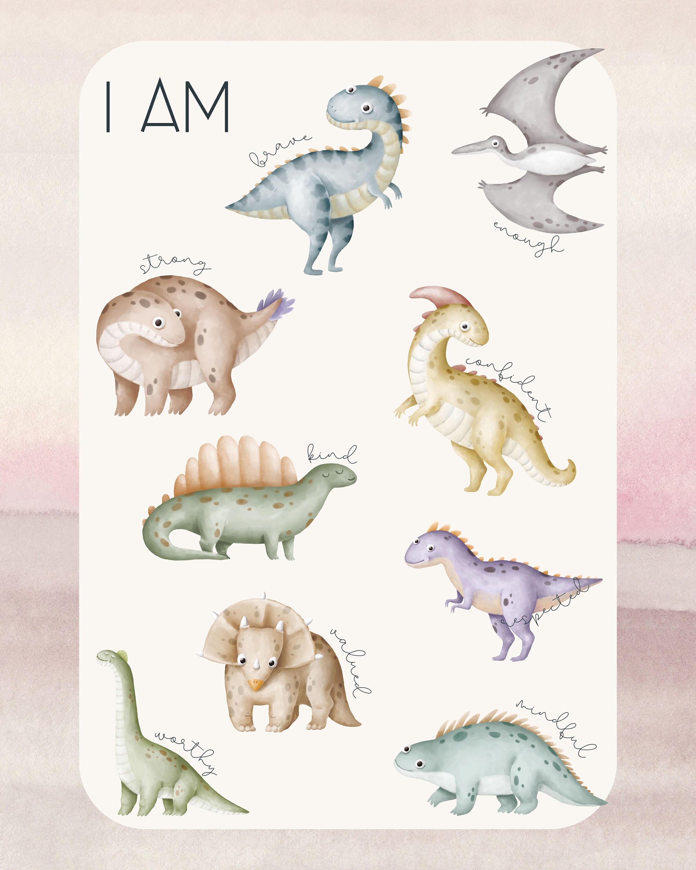 Affirmations for Kids, Dinosaur Affirmations Print, I Am Kind Smart ...