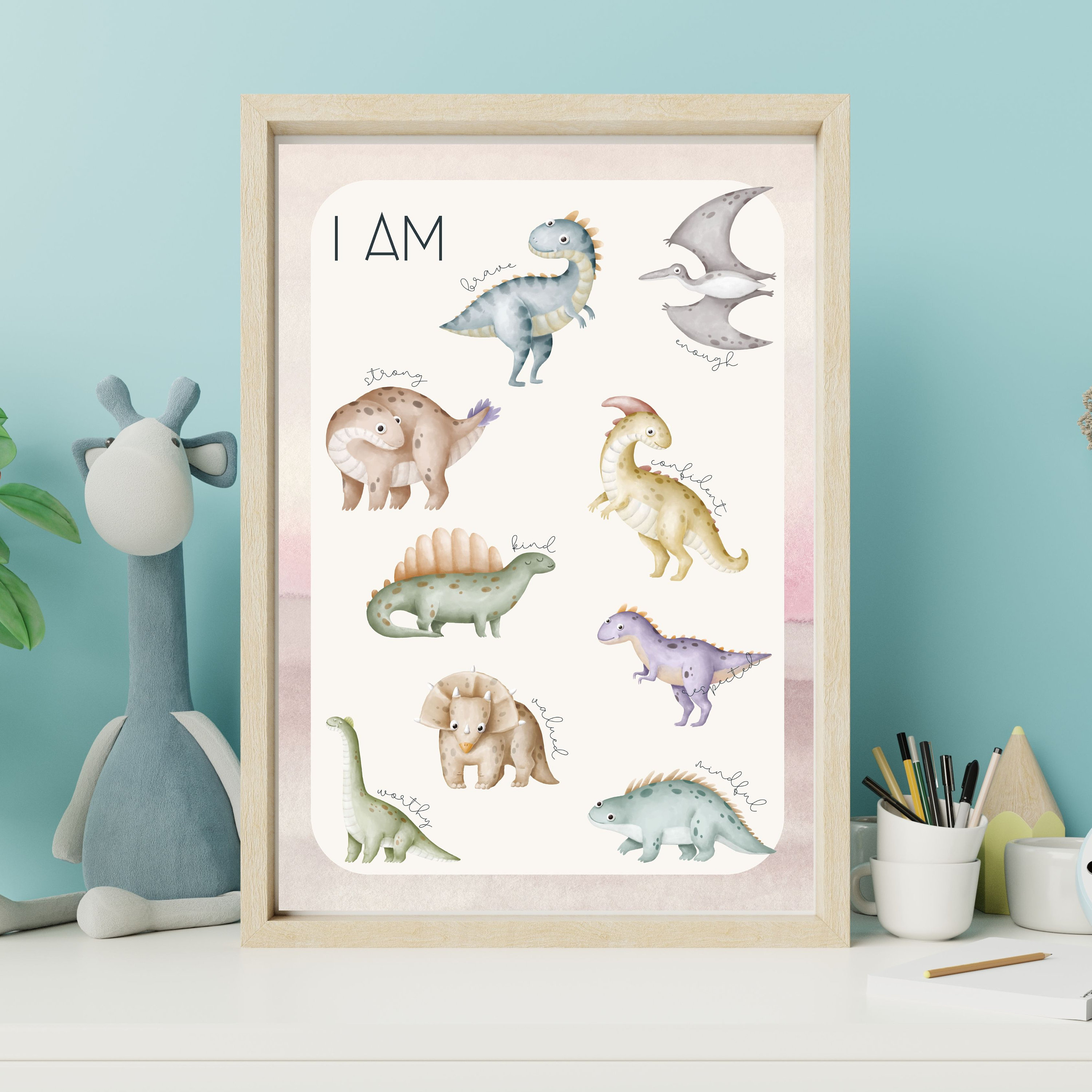 Affirmations for Kids, Dinosaur Affirmations Print, I Am Kind Smart ...