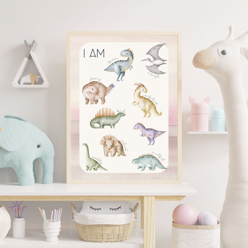 Affirmations for Kids, Dinosaur Affirmations Print, I Am Kind Smart ...