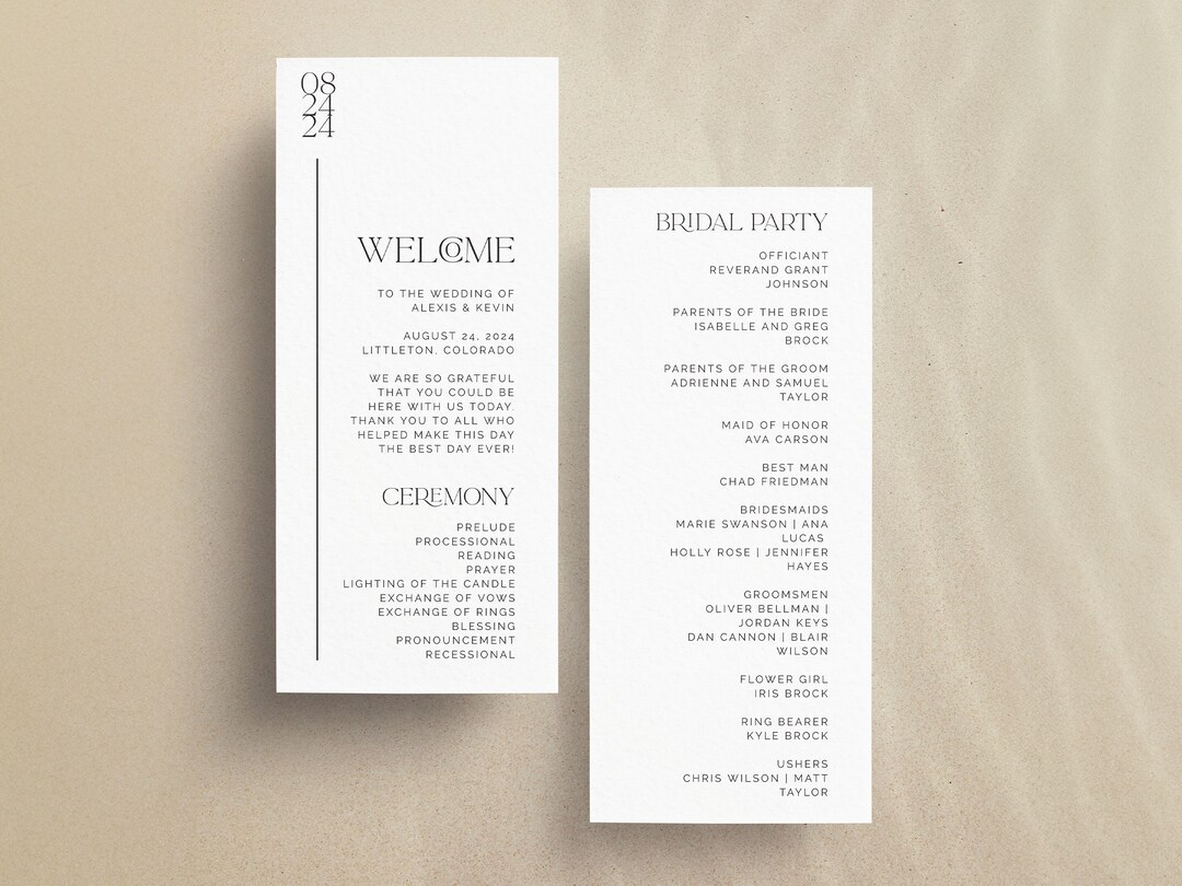 Wedding Program Template, Modern Wedding Ceremony Program, Modern Wedding Program Template, Edit ...