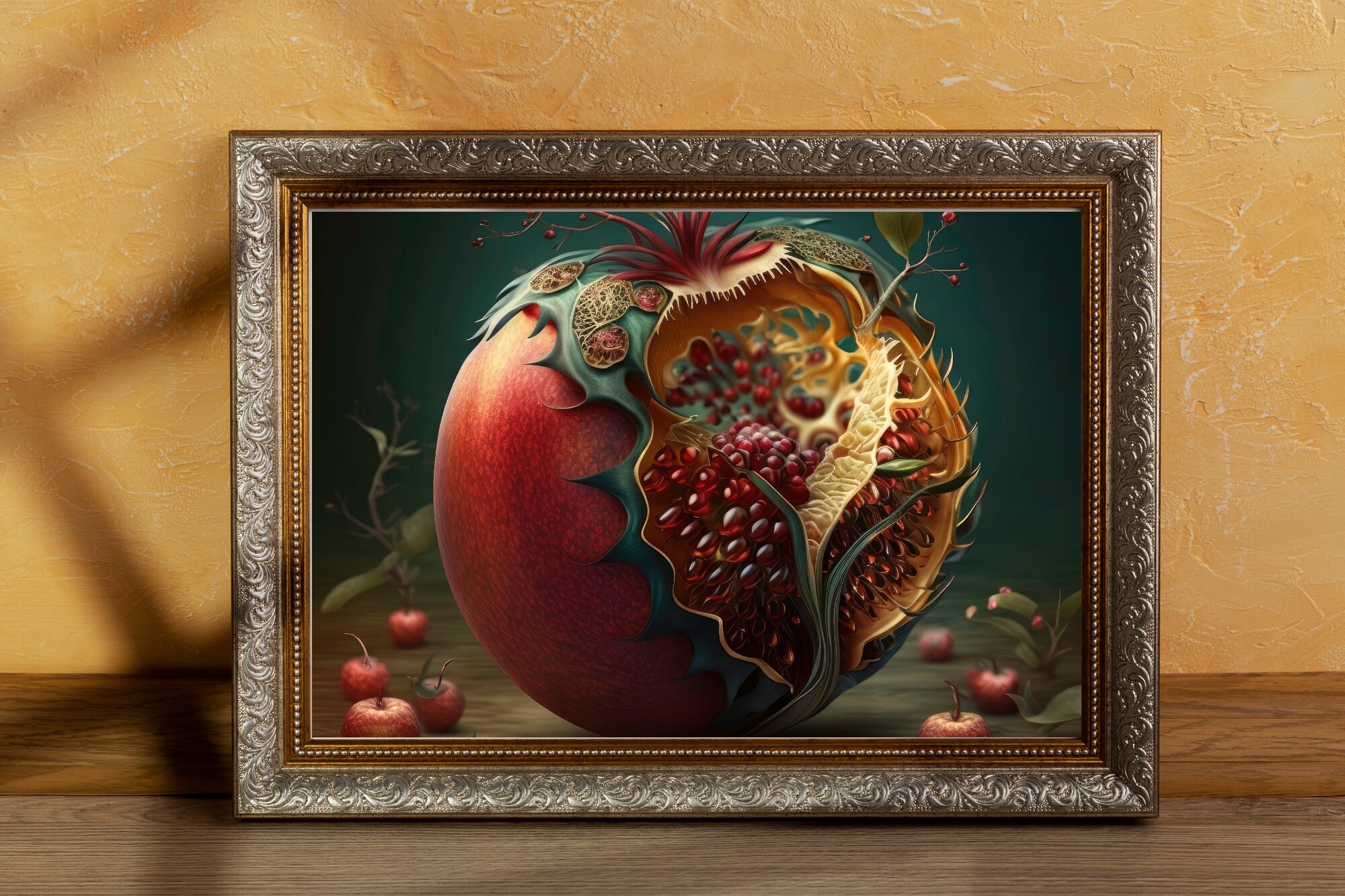 Goth Pomegranate Wall Print Oddities Goth Wall Art Dark Academia Decor Dark Oil Painting Fruit ...
