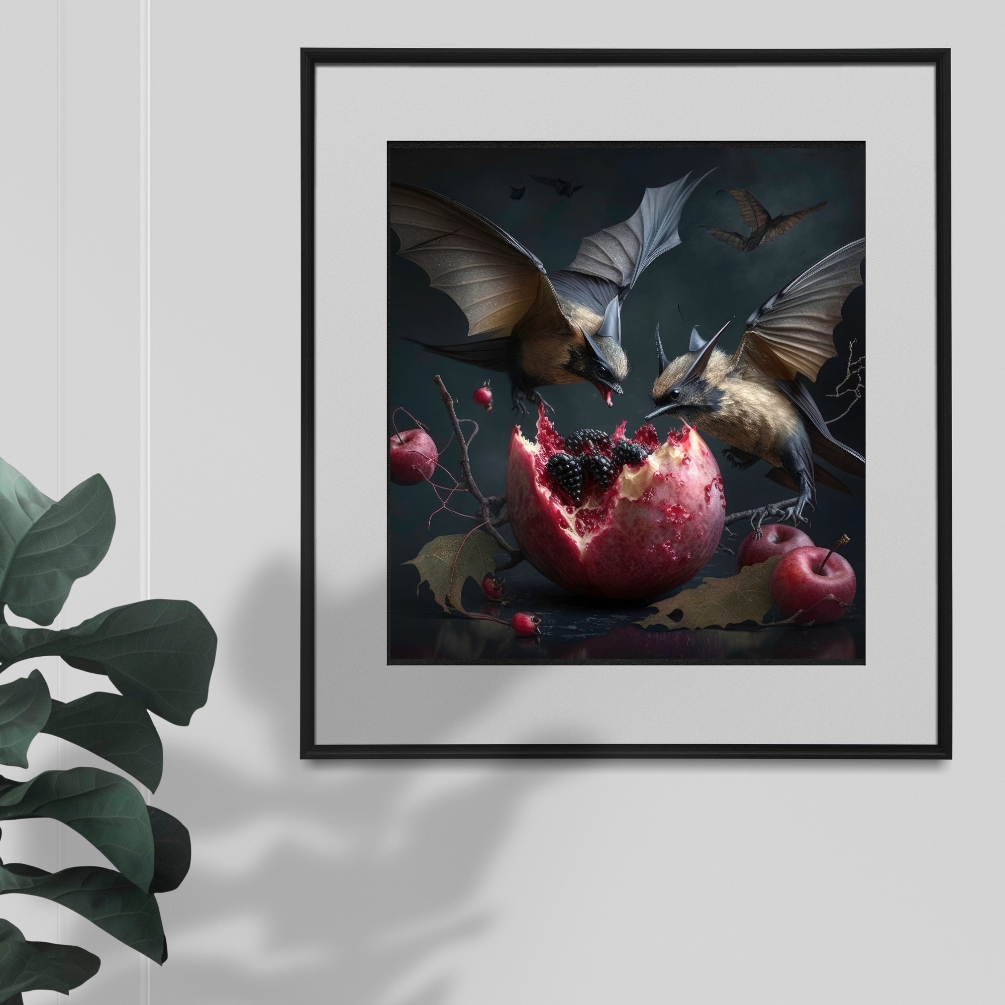 Fruit Bats Pomegranate Art Wall Print Oddities Goth Wall Art Dark Academia Decor Dark Oil ...