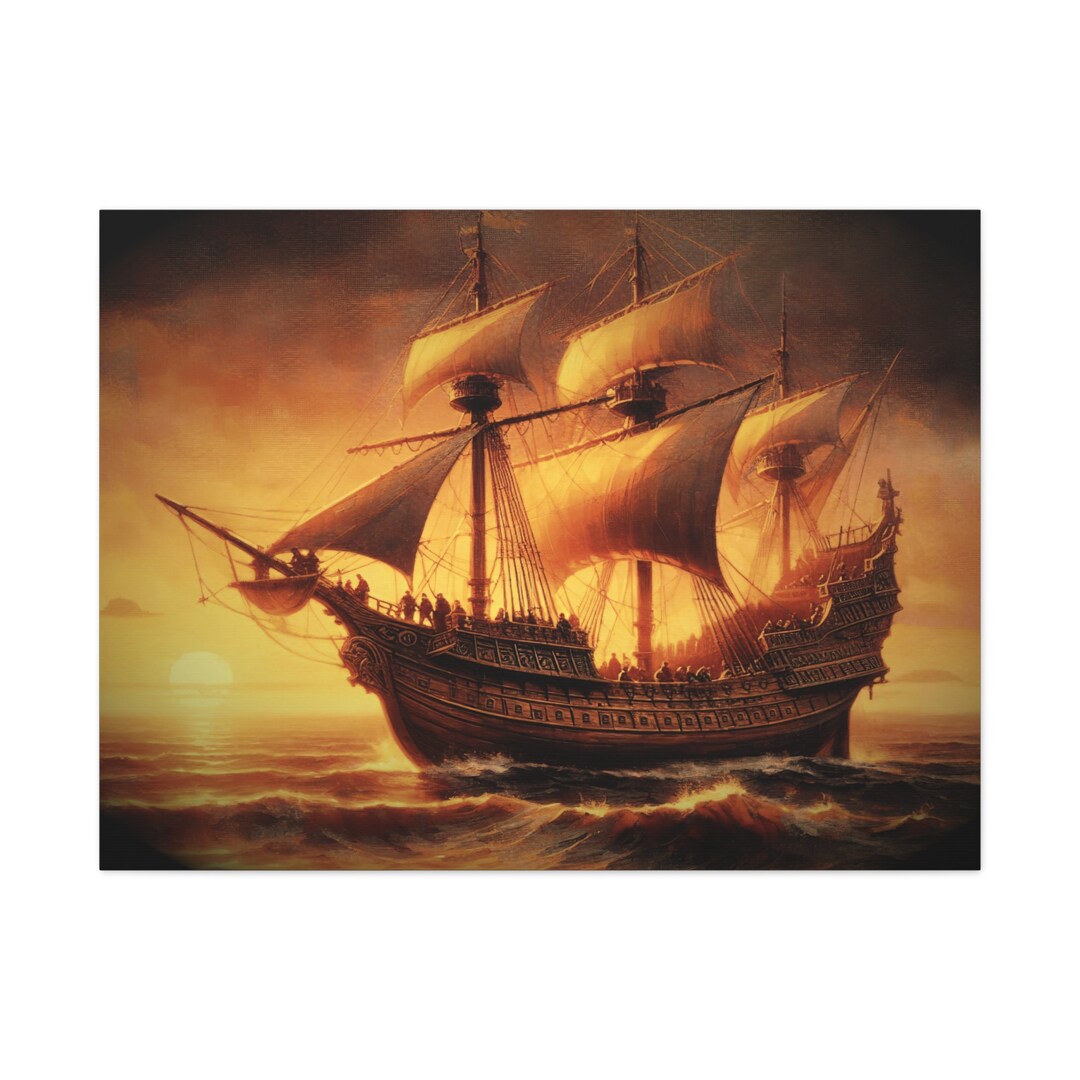 Medieval Ship Painting Galleon Impressionist Style Pirate Ship Matte ...