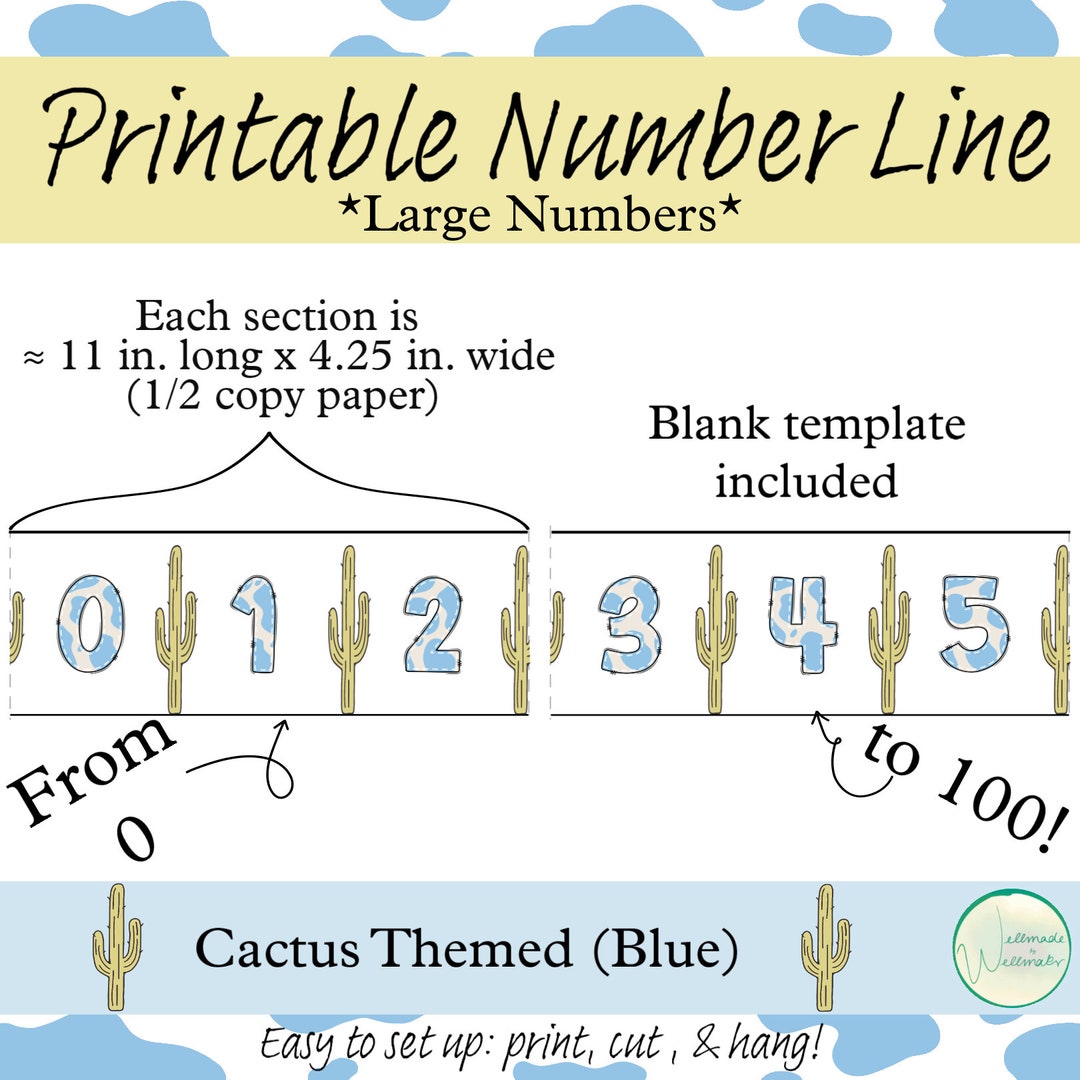 Blue, Western, Cactus Themed, Horizontal Number Line - Etsy
