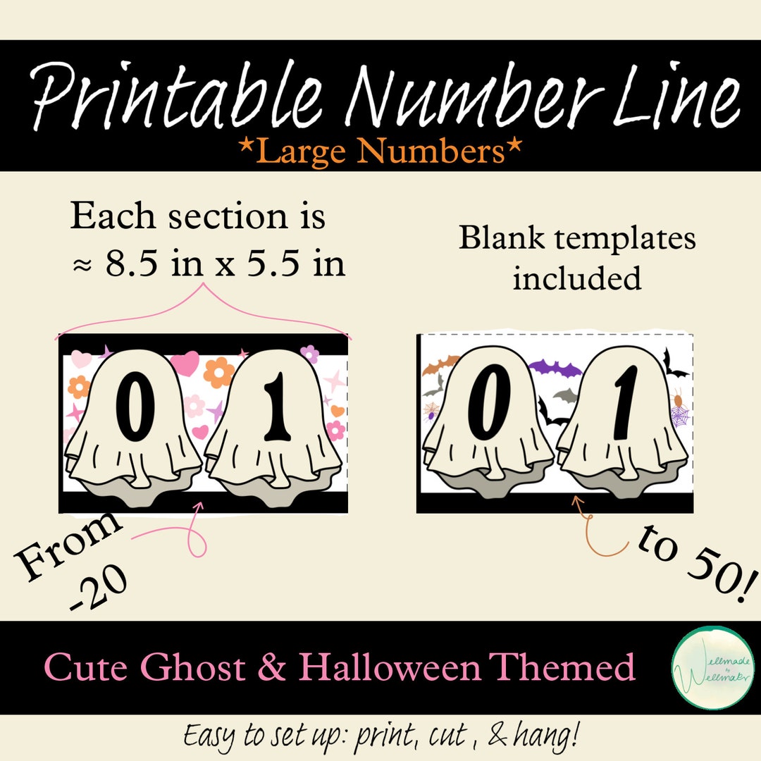 Cute Ghost, Halloween Themed Horizontal Number Line (negative and ...