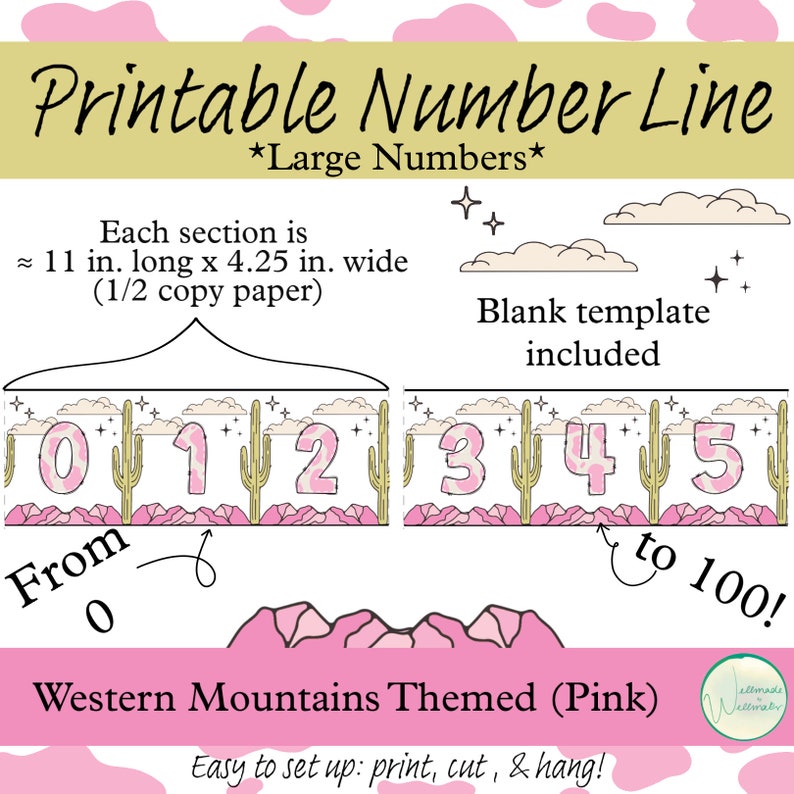 Pink, Western, Mountain Themed, Horizontal Number Line - Etsy