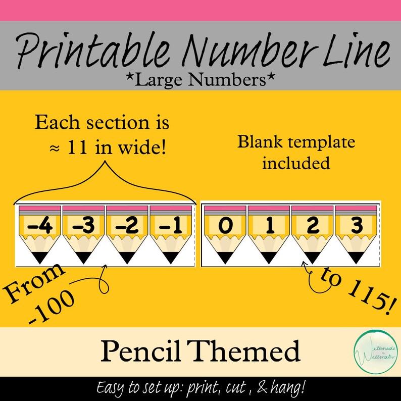 Pencil Themed, Horizontal Number Line - Etsy