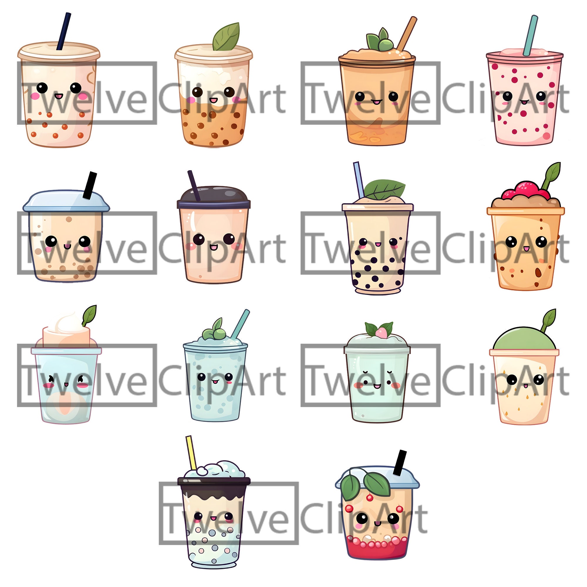 Cute Boba Clipart Set: Digital Graphics for DIY Crafts, Stationery, and ...