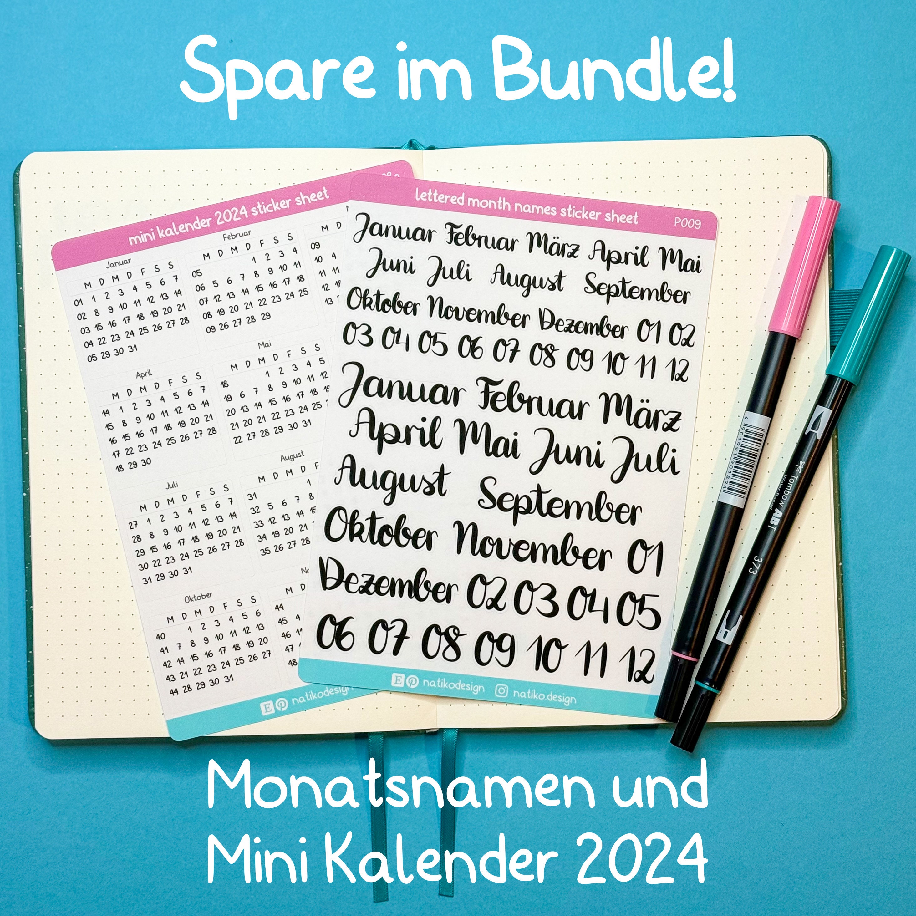 Sticker Sheet of Month Names in German for Bullet Journal, Planner or ...