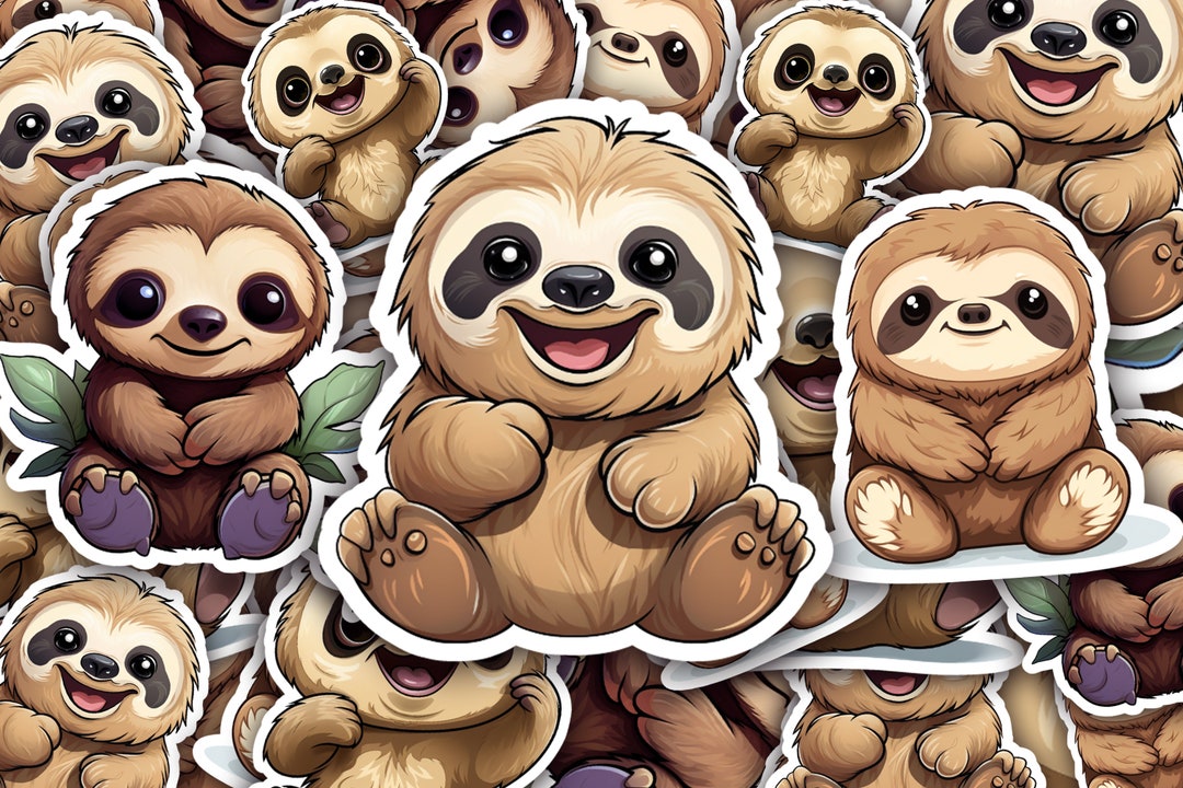 Kawaii Sloth Sticker, Cute Sloth Decal, Laptop Sloth Art, Adorable ...