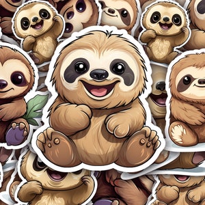 Kawaii Sloth Sticker, Cute Sloth Decal, Laptop Sloth Art, Adorable ...