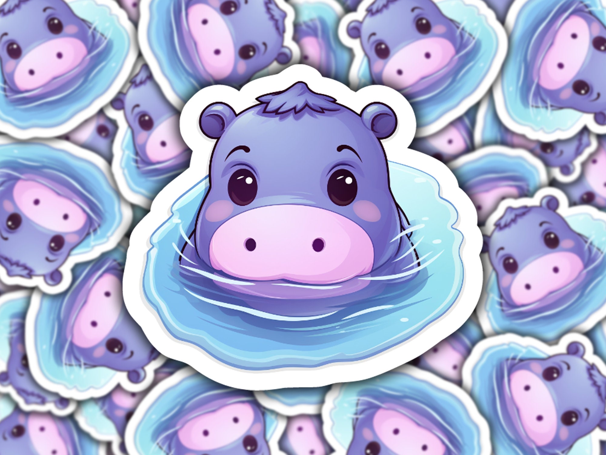 Kawaii Hippo Sticker, Hippo Decal, Hippo Laptop Sticker, Cute Hippo ...