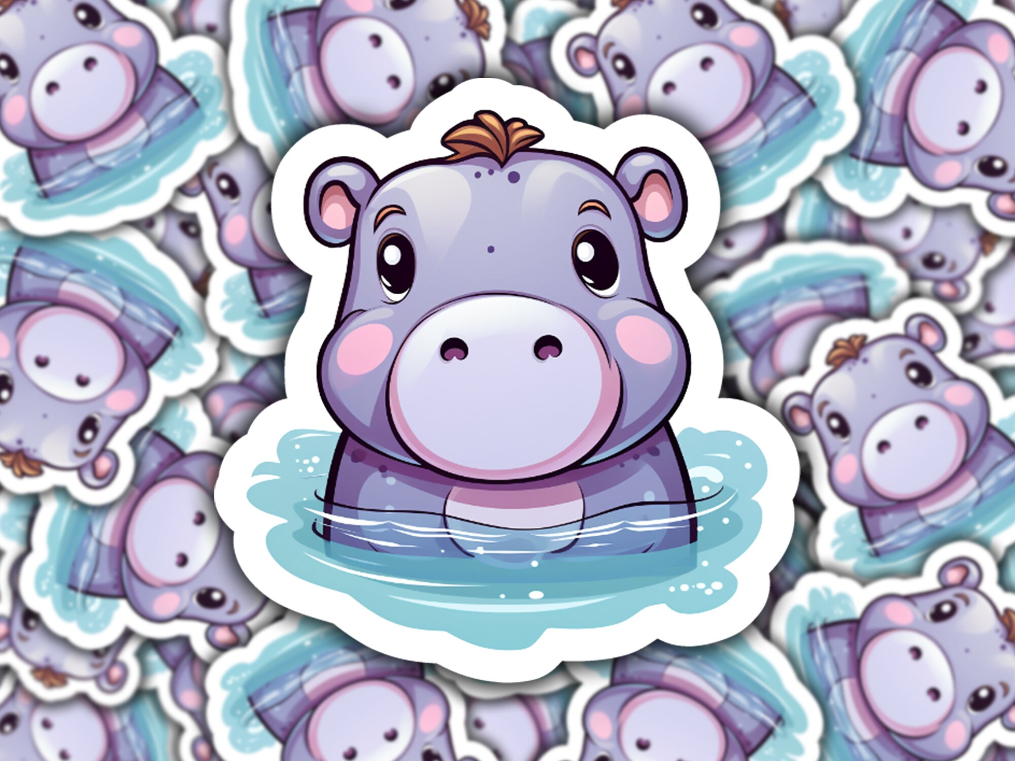 Kawaii Hippo Sticker, Hippo Decal, Hippo Laptop Sticker, Cute Hippo ...