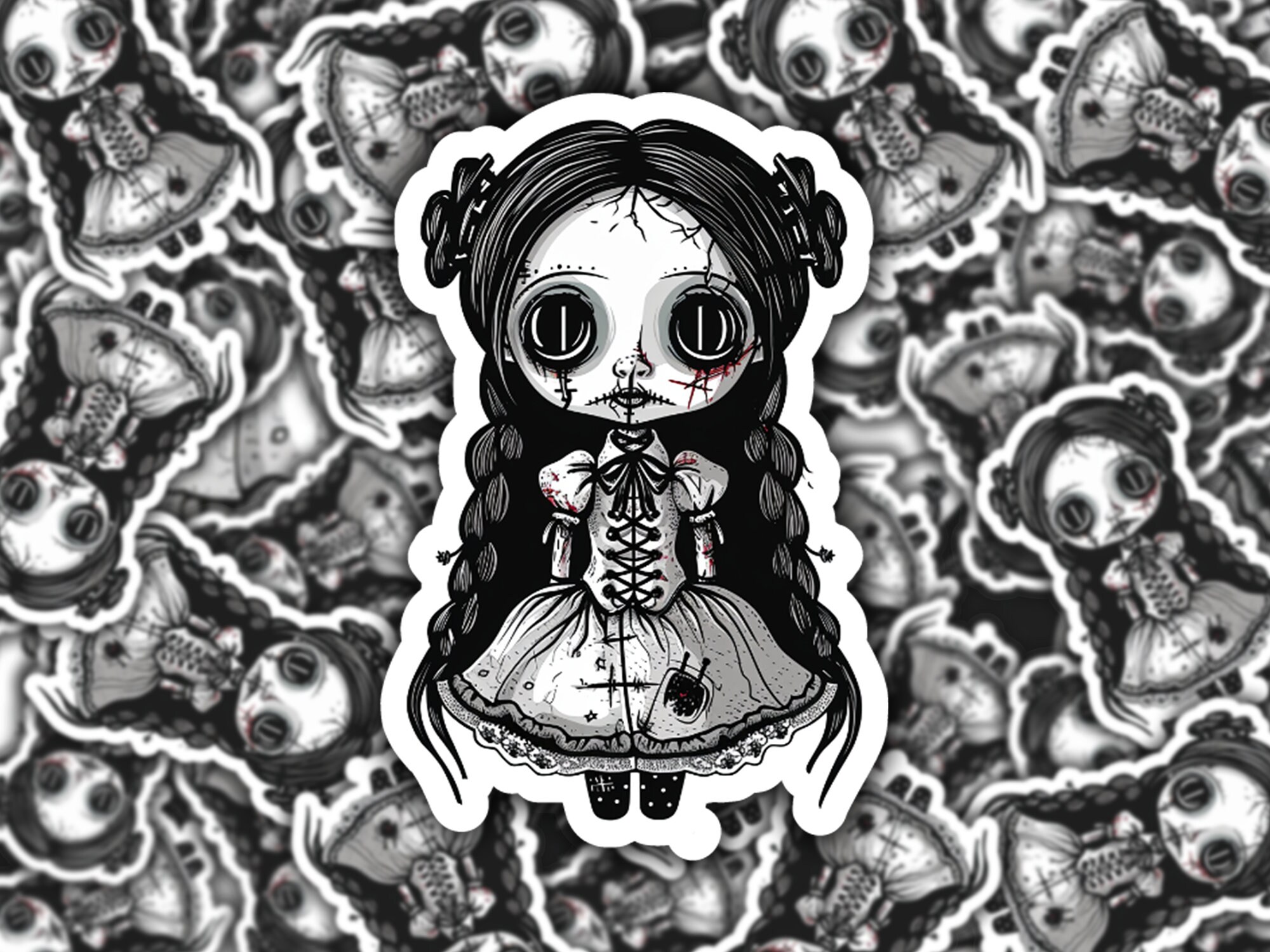 Gothic Doll Sticker, Gothic Doll Decal, Laptop Sticker, Notebook Art ...