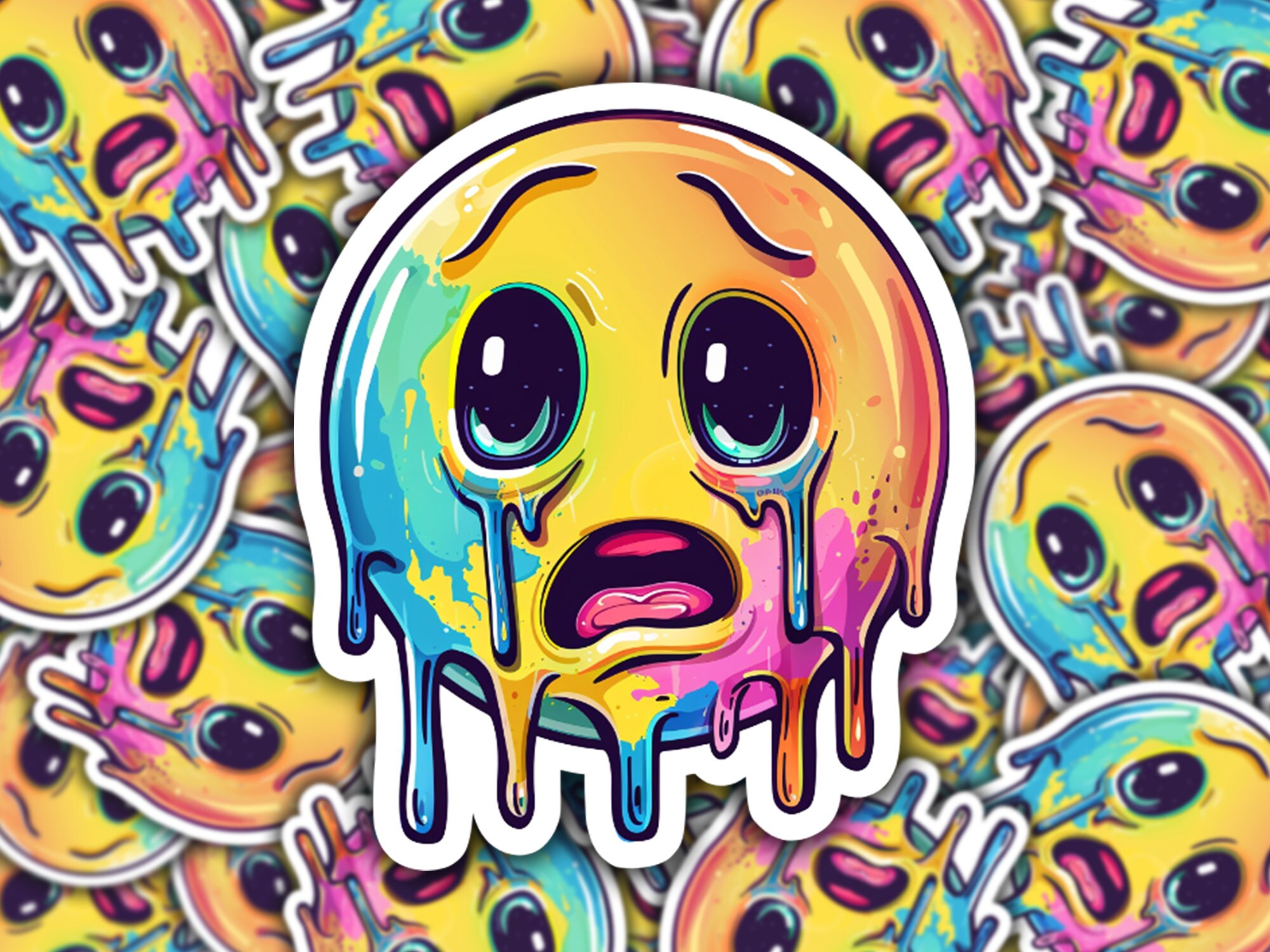 Emoji Face Sticker, Sad Funny Smile Sticker, Angry Bloody Drip Decal ...