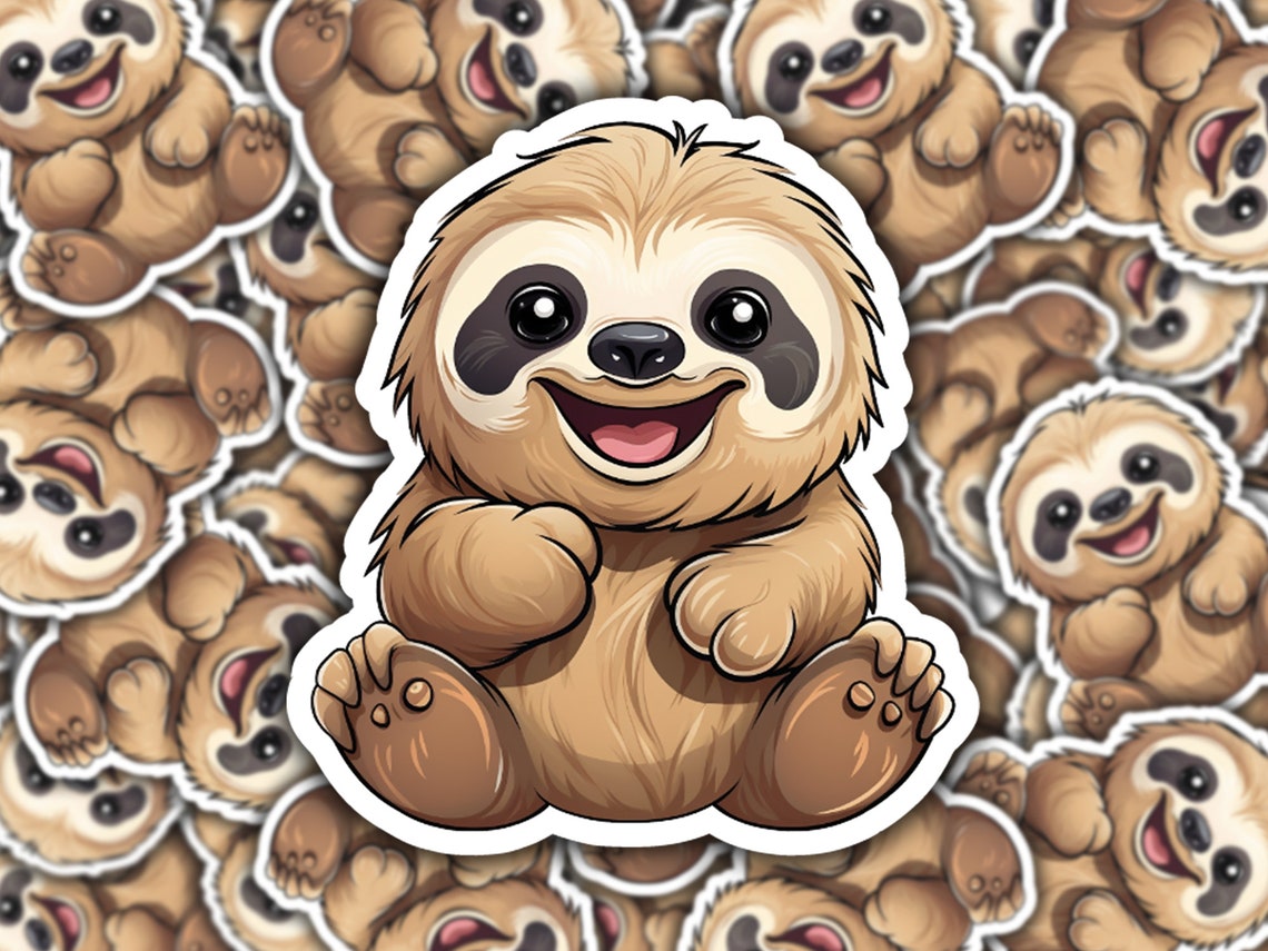 Kawaii Sloth Sticker, Cute Sloth Decal, Laptop Sloth Art, Adorable ...