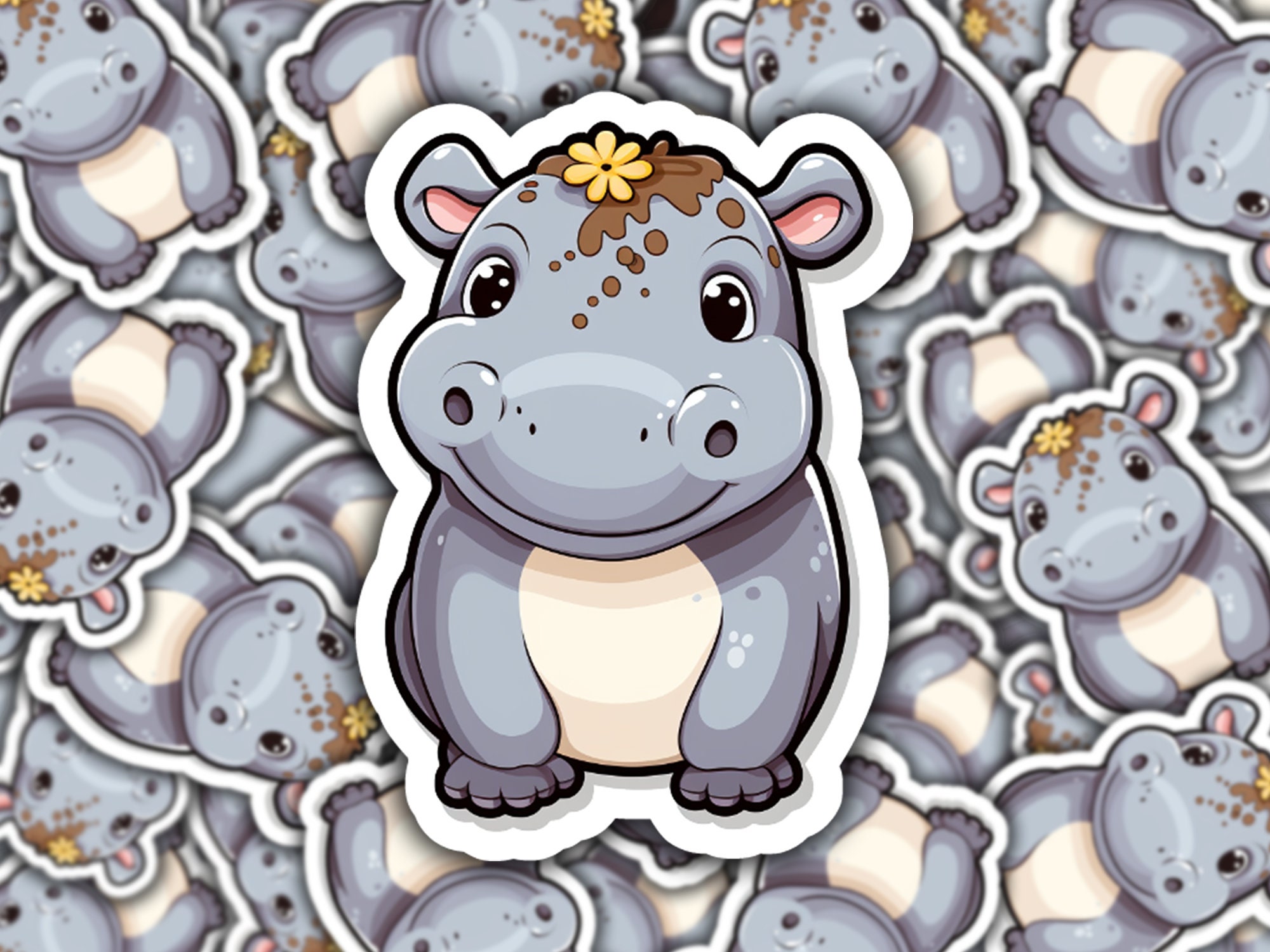 Kawaii Hippo Sticker, Hippo Decal, Hippo Laptop Sticker, Cute Hippo ...