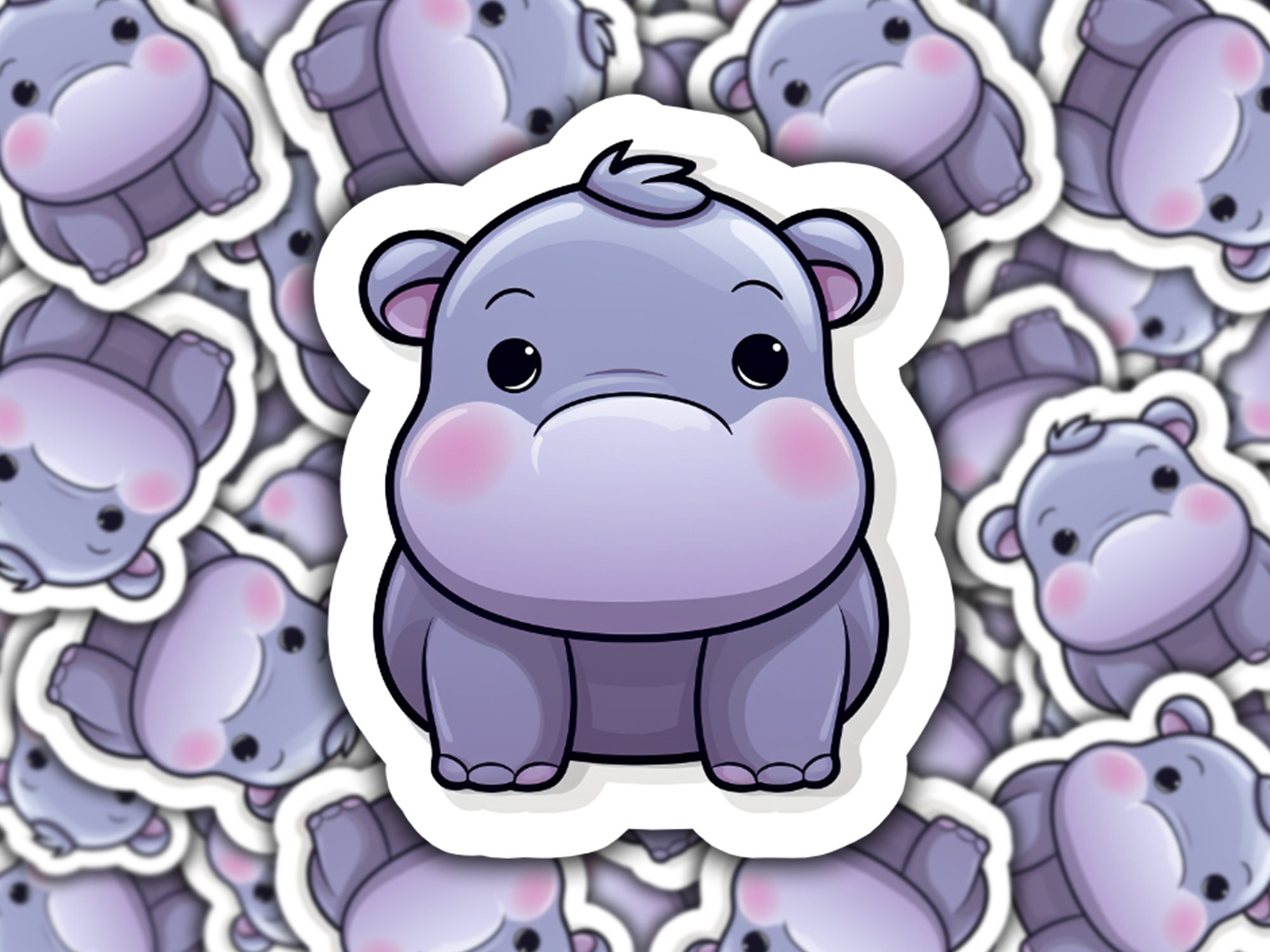 Kawaii Hippo Sticker, Hippo Decal, Hippo Laptop Sticker, Cute Hippo ...