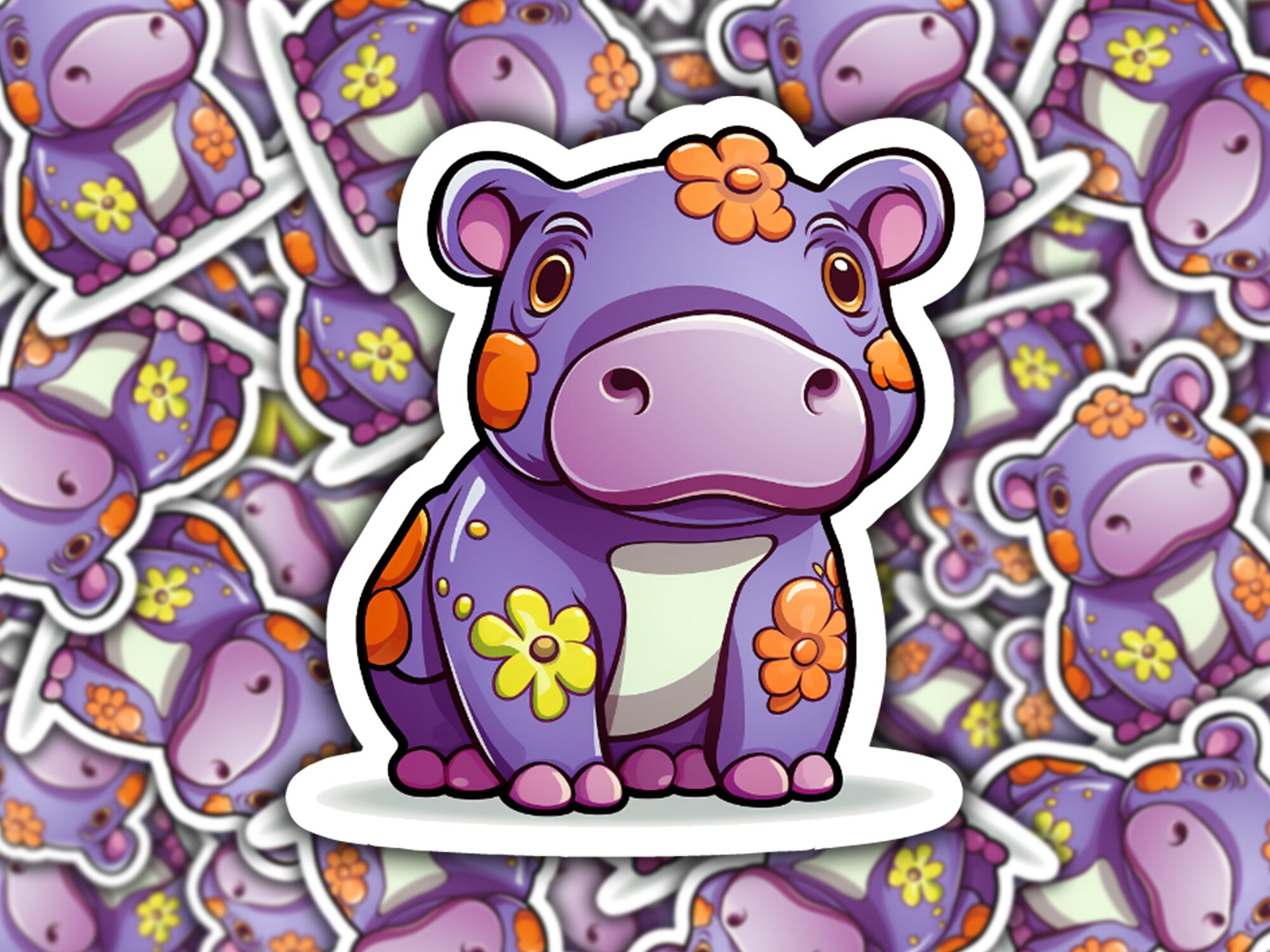 Kawaii Hippo Sticker, Hippo Decal, Hippo Laptop Sticker, Cute Hippo ...
