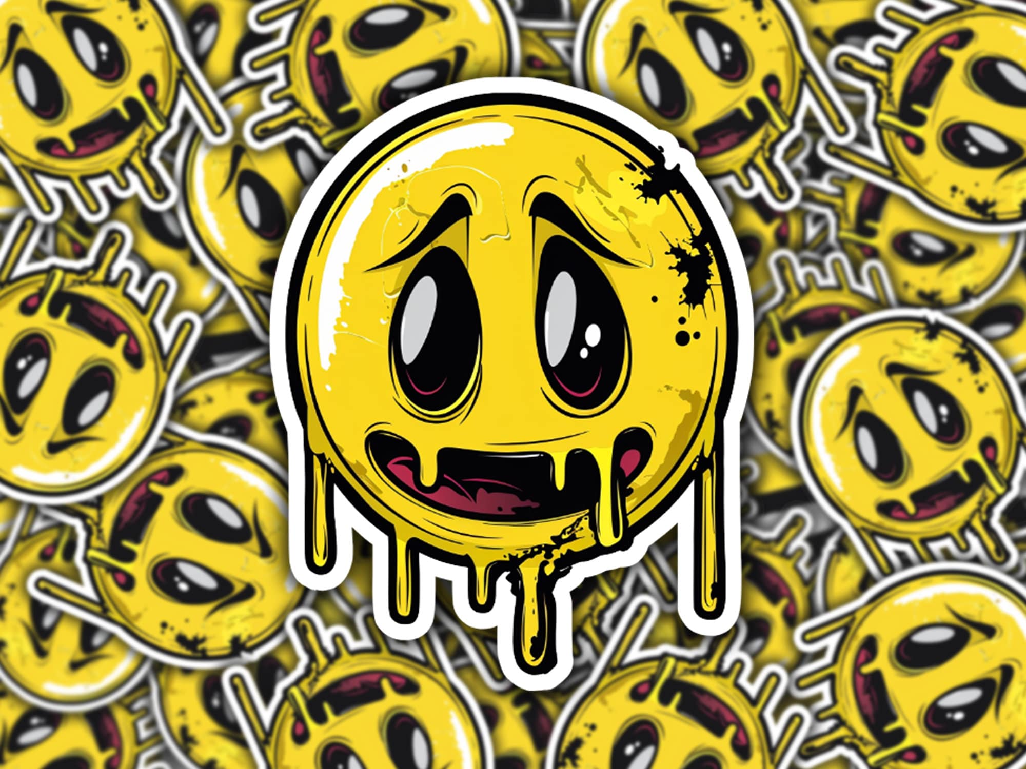 Emoji Face Sticker, Sad Funny Smile Sticker, Angry Bloody Drip Decal ...
