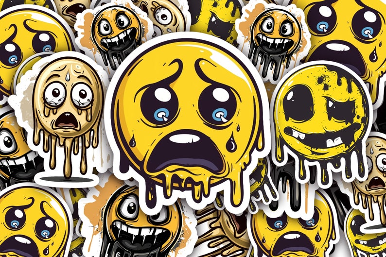 Emoji Face Sticker, Sad Funny Smile Sticker, Angry Bloody Drip Decal ...