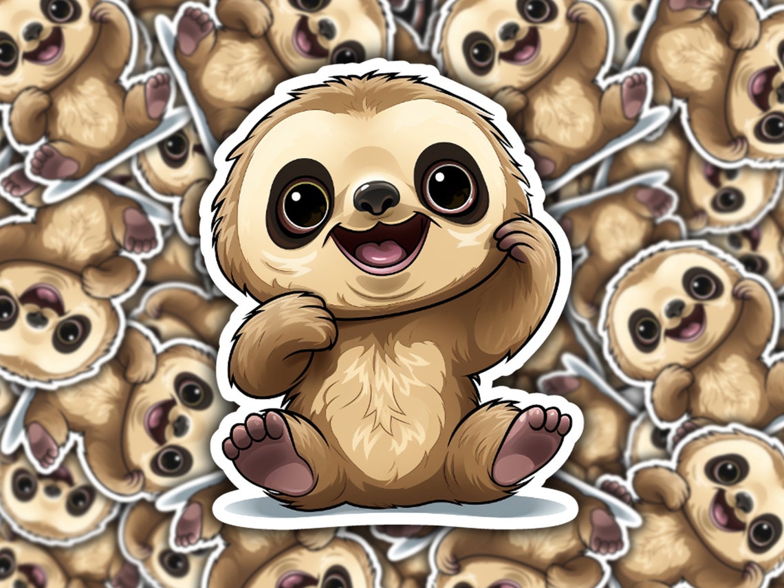 Kawaii Sloth Sticker, Cute Sloth Decal, Laptop Sloth Art, Adorable ...