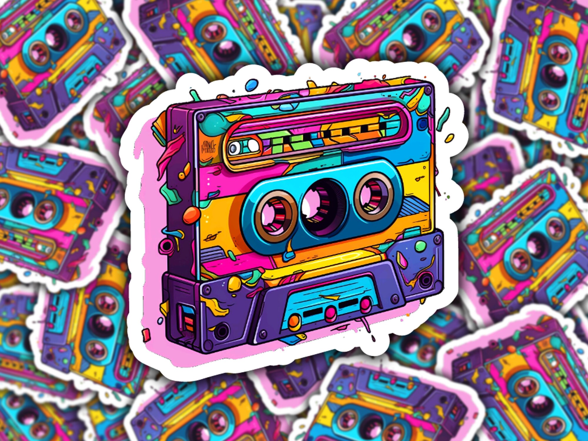 Cassette Sticker, Vintage Music Decal, Bright Retro Sticker, Nostalgic ...