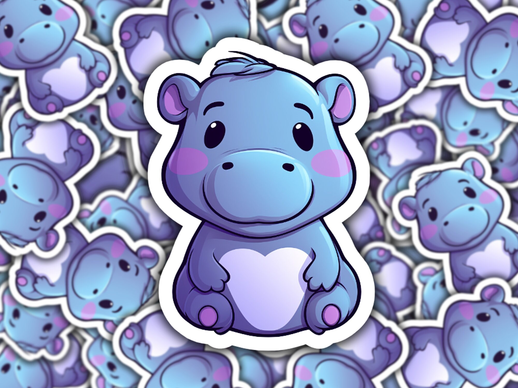 Kawaii Hippo Sticker, Hippo Decal, Hippo Laptop Sticker, Cute Hippo ...