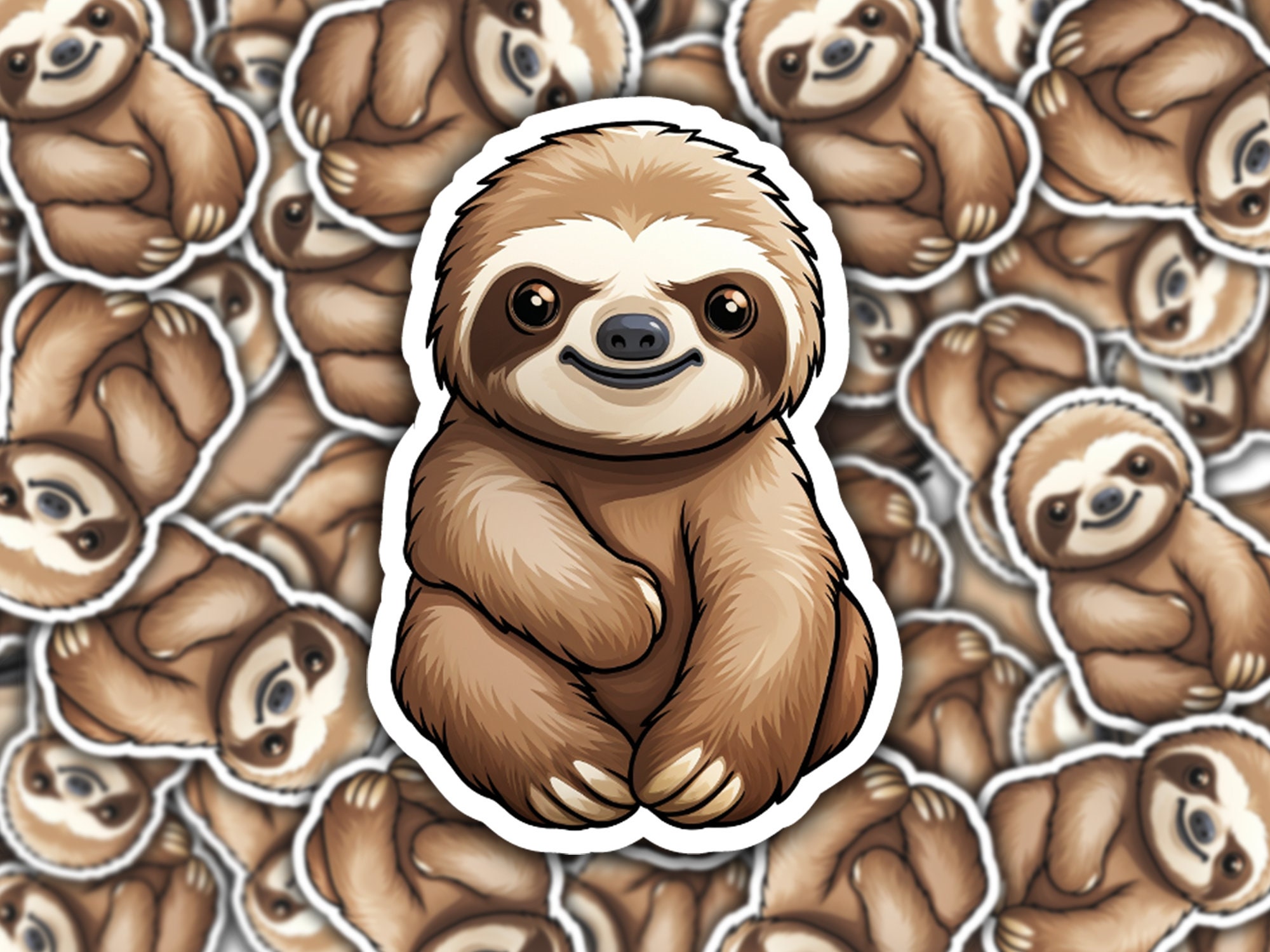Kawaii Sloth Sticker, Cute Sloth Decal, Laptop Sloth Art, Adorable ...