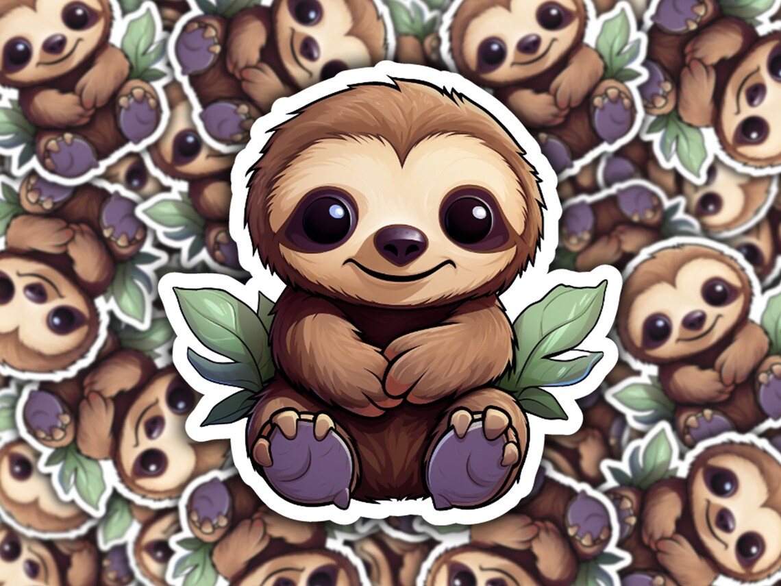 Kawaii Sloth Sticker, Cute Sloth Decal, Laptop Sloth Art, Adorable ...