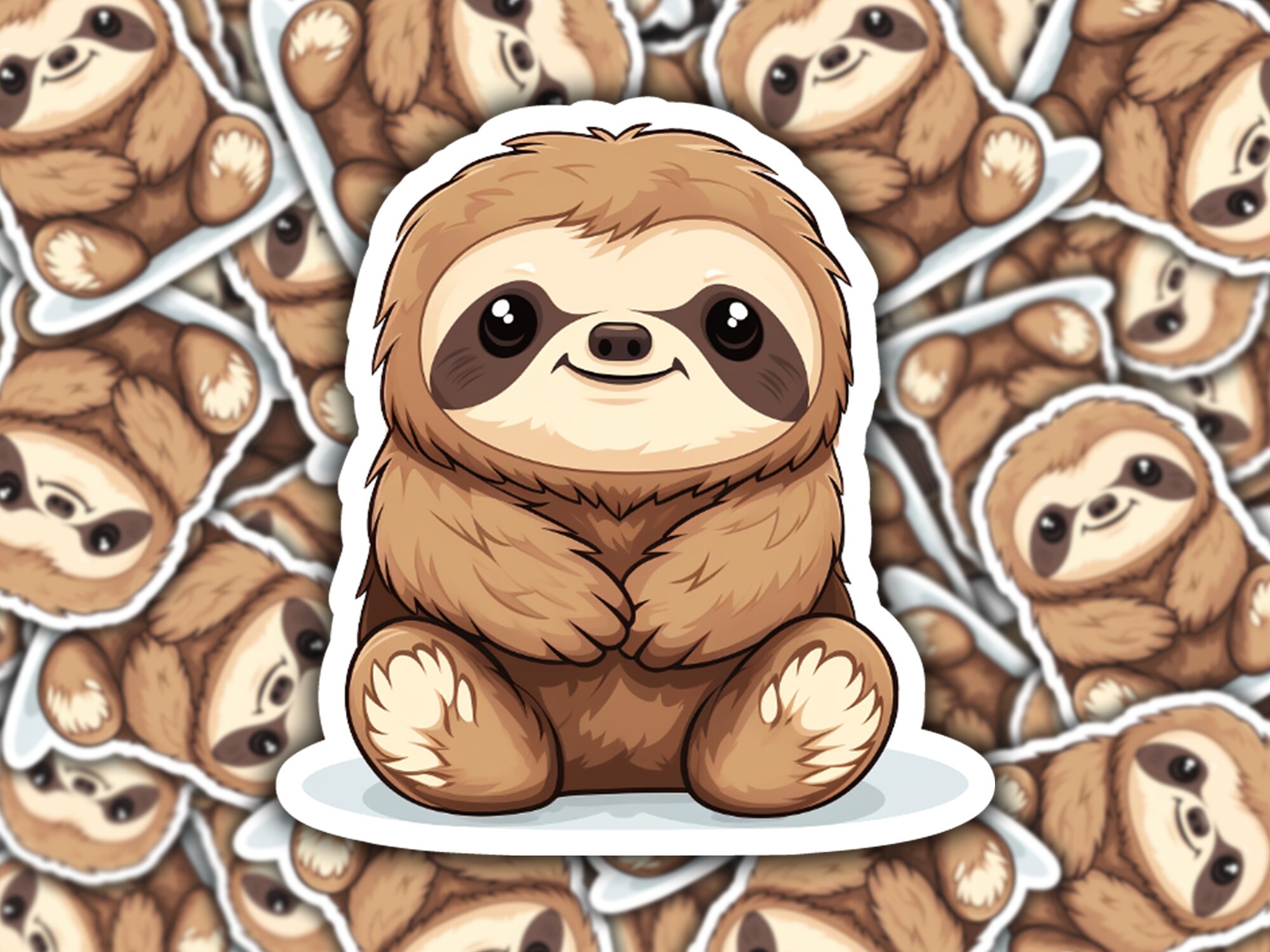 Kawaii Sloth Sticker, Cute Sloth Decal, Laptop Sloth Art, Adorable ...