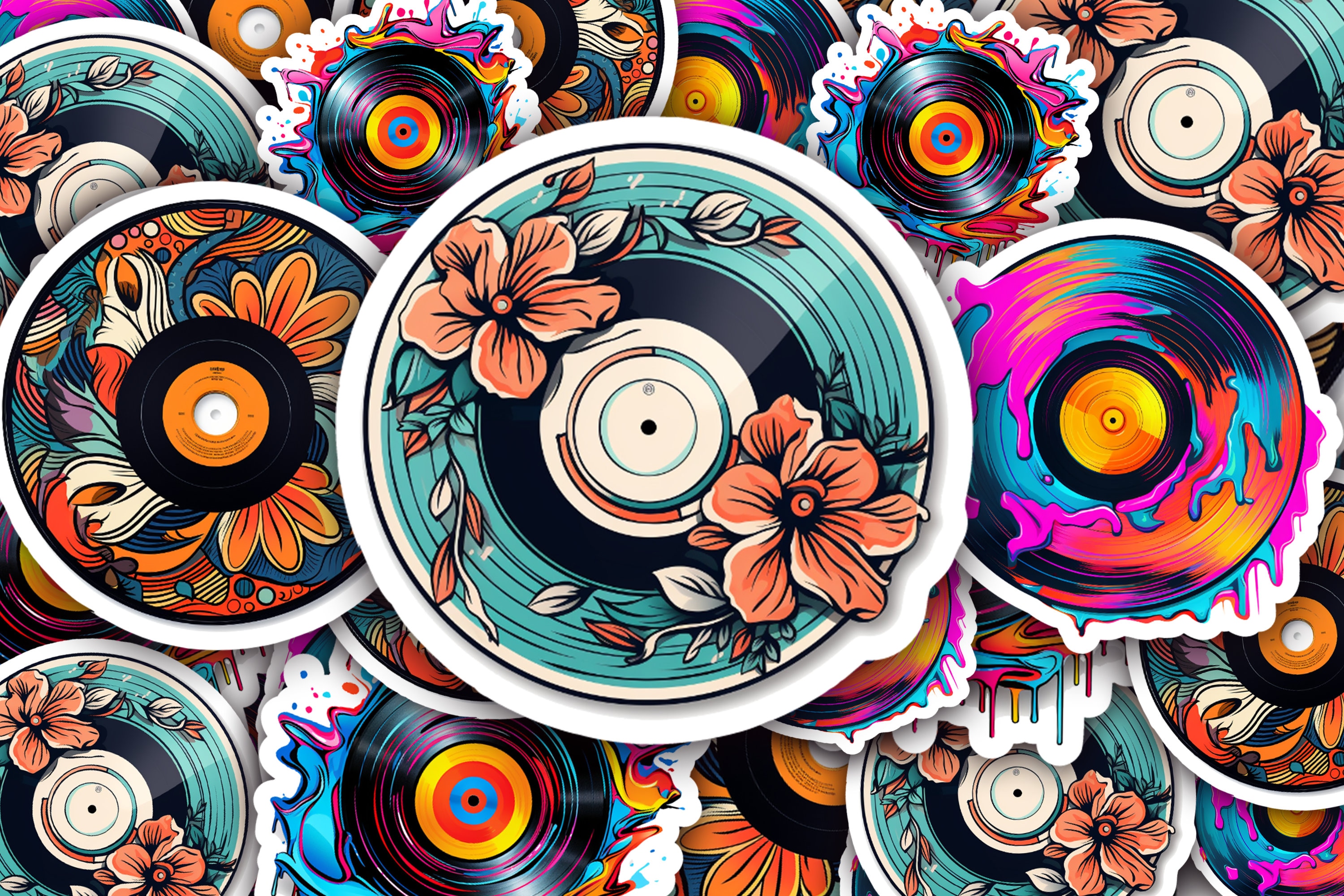 Vinyl Records Sticker, Vintage Decal, Vintage Record Laptop Art, Vinyl ...