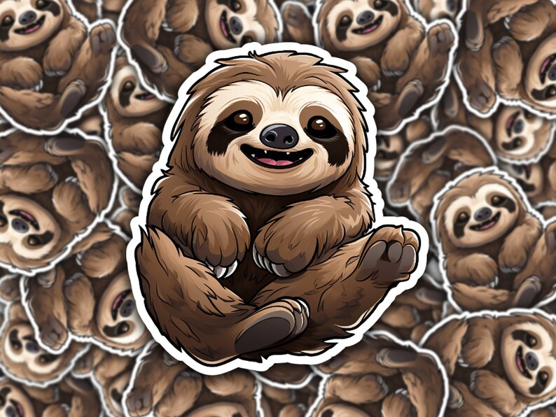 Kawaii Sloth Sticker, Cute Sloth Decal, Laptop Sloth Art, Adorable ...