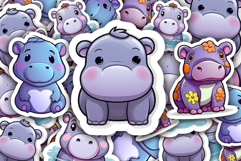Kawaii Hippo Sticker, Hippo Decal, Hippo Laptop Sticker, Cute Hippo ...