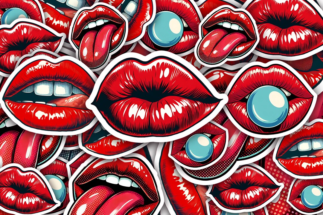 Pop Art Sticker, Lips Decal, Bright Lips Sticker, Laptop Decal, Pretty ...