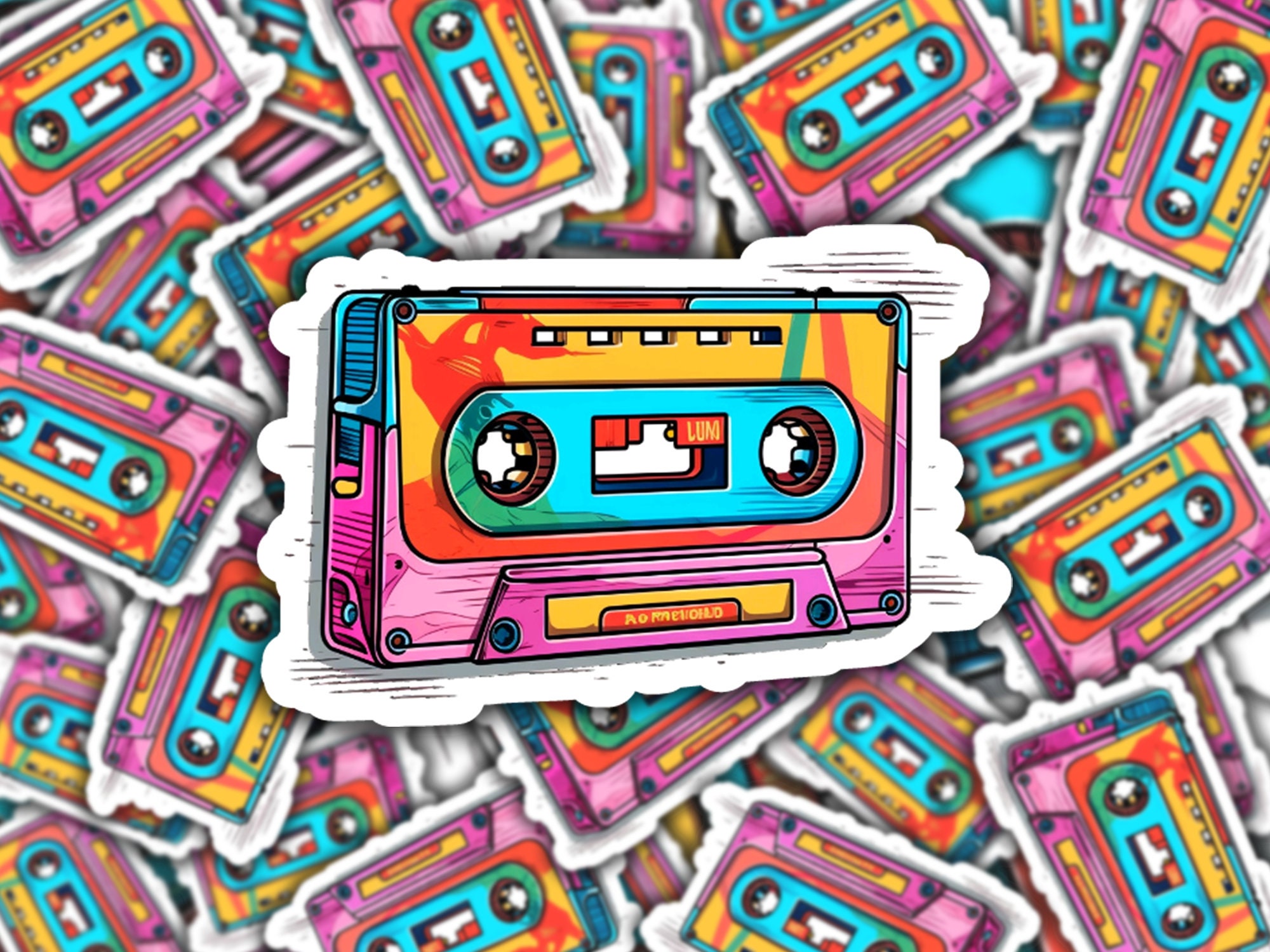 Cassette Sticker, Vintage Music Decal, Bright Retro Sticker, Nostalgic ...