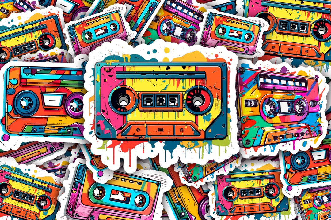 Cassette Sticker, Vintage Music Decal, Bright Retro Sticker, Nostalgic ...