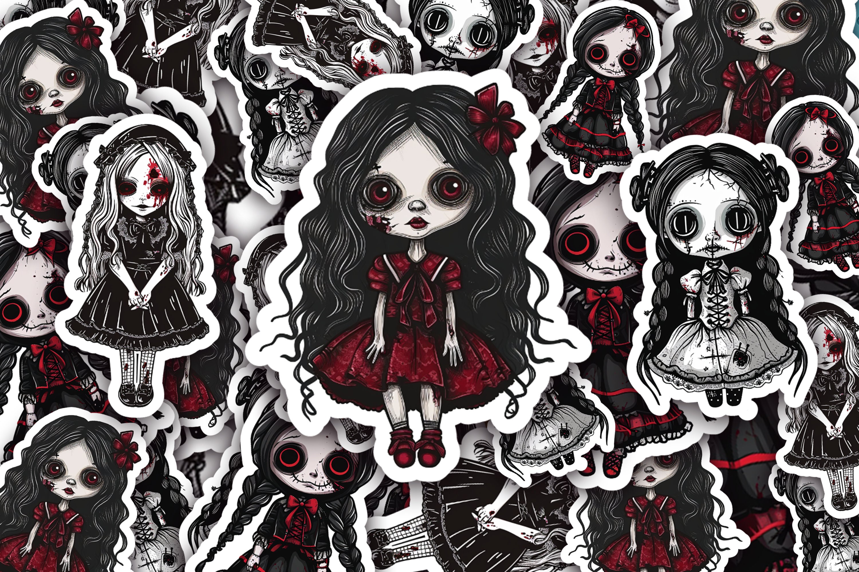 Gothic Doll Sticker, Gothic Doll Decal, Laptop Sticker, Notebook Art ...