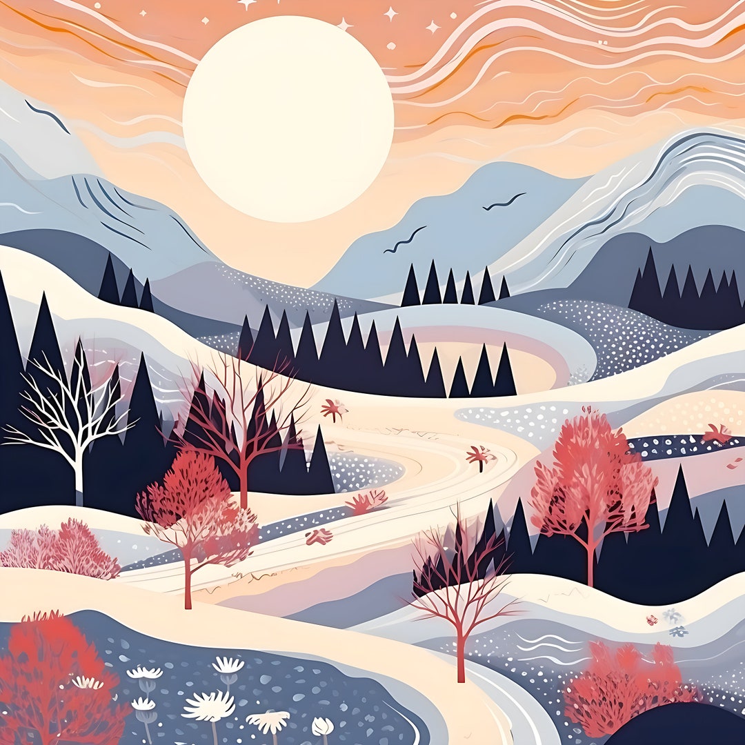 A Winter's Drive Thru the Countryside - Abstract Boho Canvas - Etsy