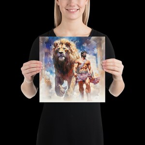 Hercules and the Lion - Contemporary Poster - Etsy