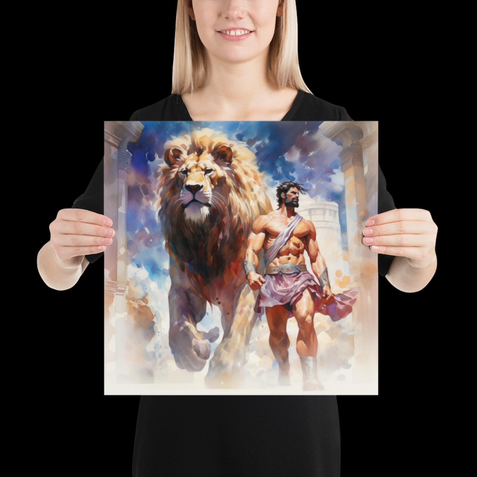 Hercules and the Lion Contemporary Poster - Etsy